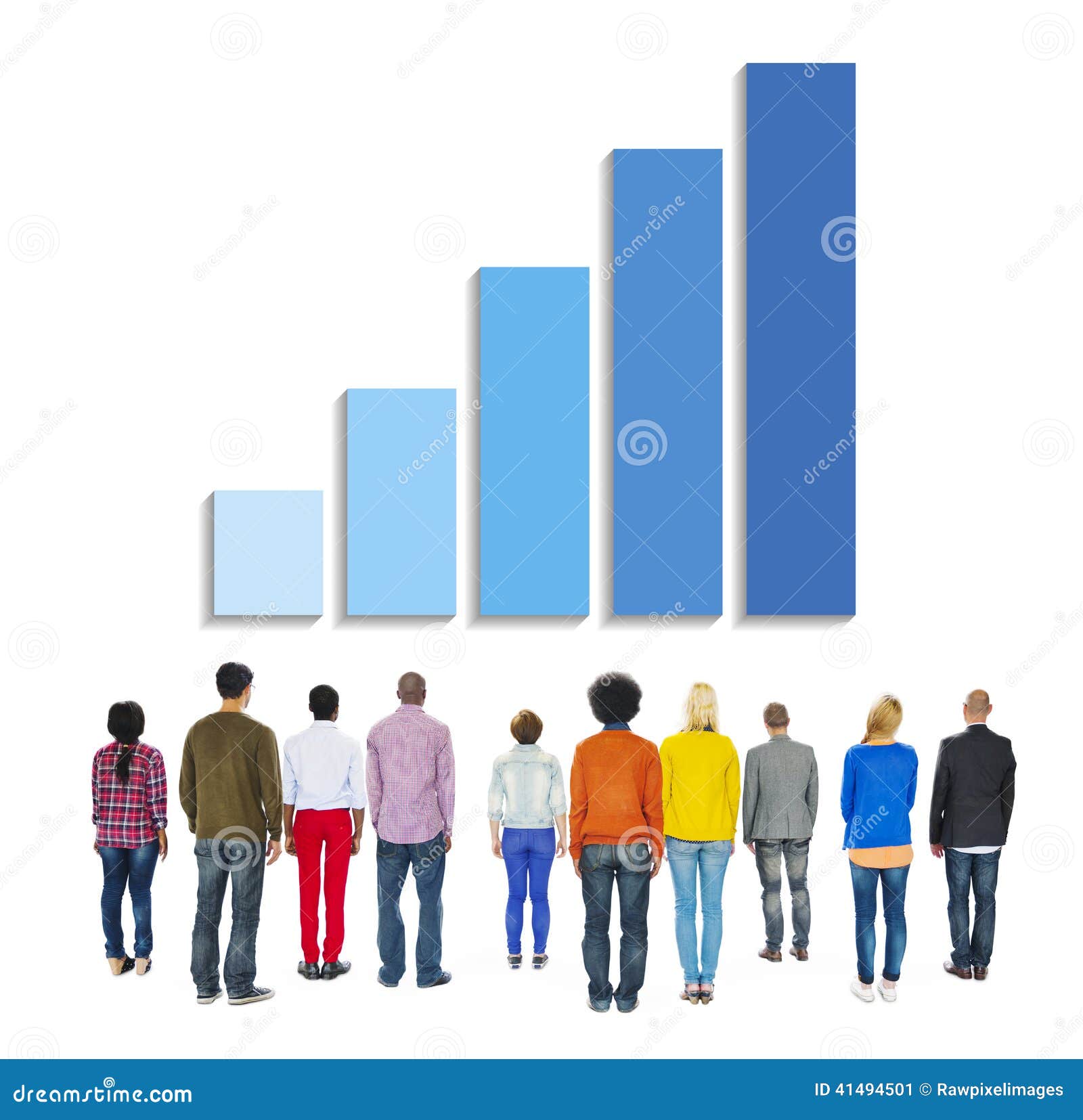 Multiethnic People Facing Back with Growing Bar Graph Above Stock Image ...