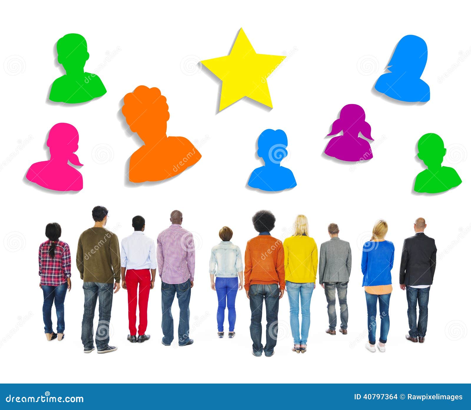 Multiethnic People Facing Backwards with Human Symbols Stock Photo ...