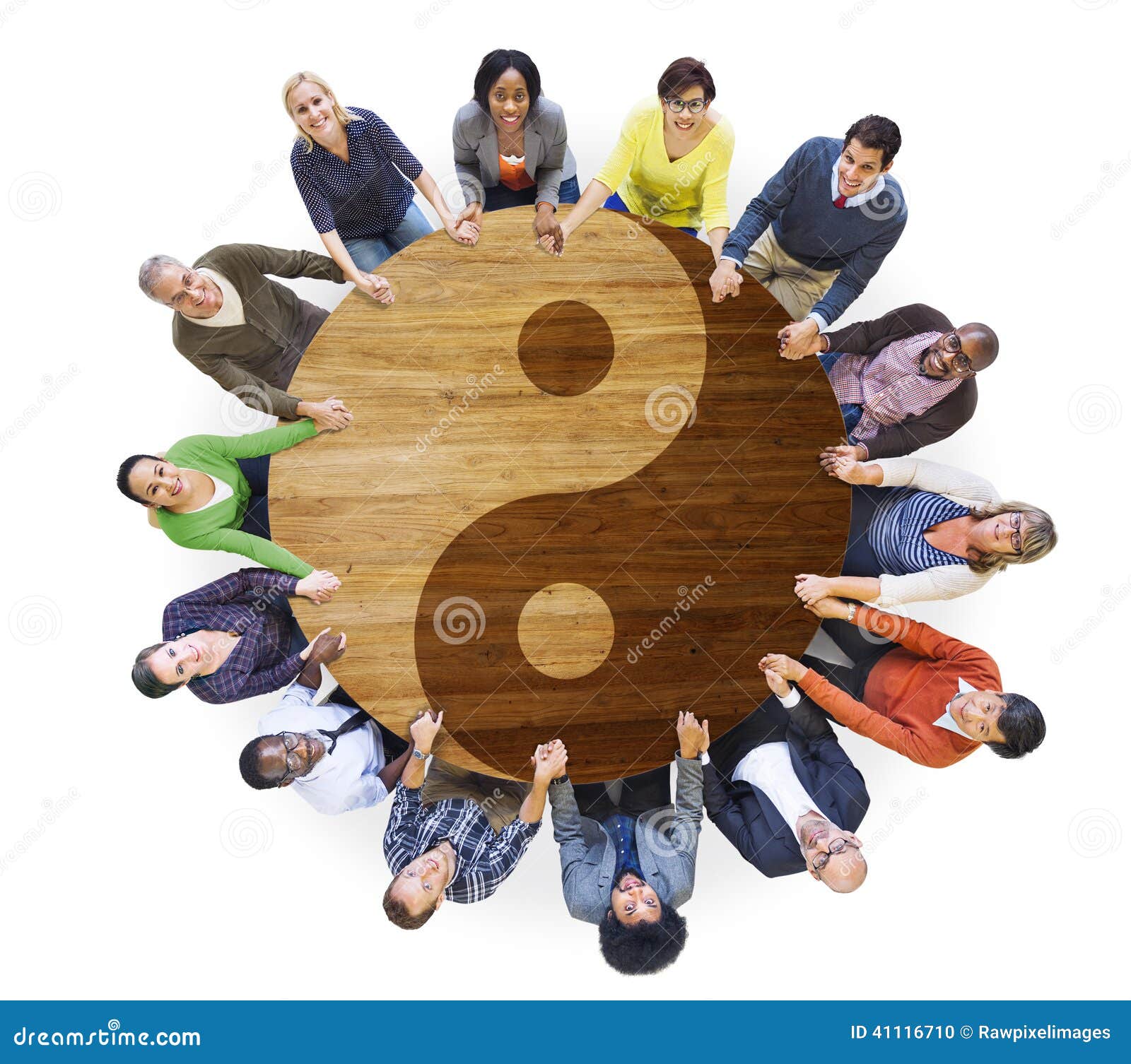 Multiethnic People Holding Hands with Yin Yang Symbol Stock Photo ...