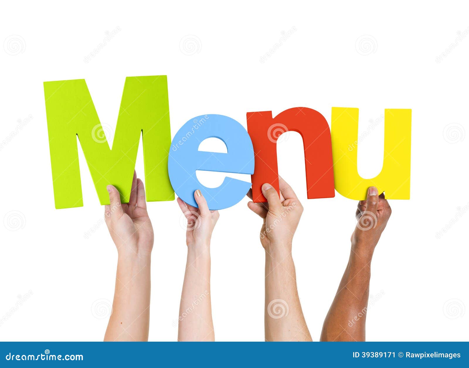 Word Menu Of Wooden Letters On A Blue Background Royalty-Free Stock ...