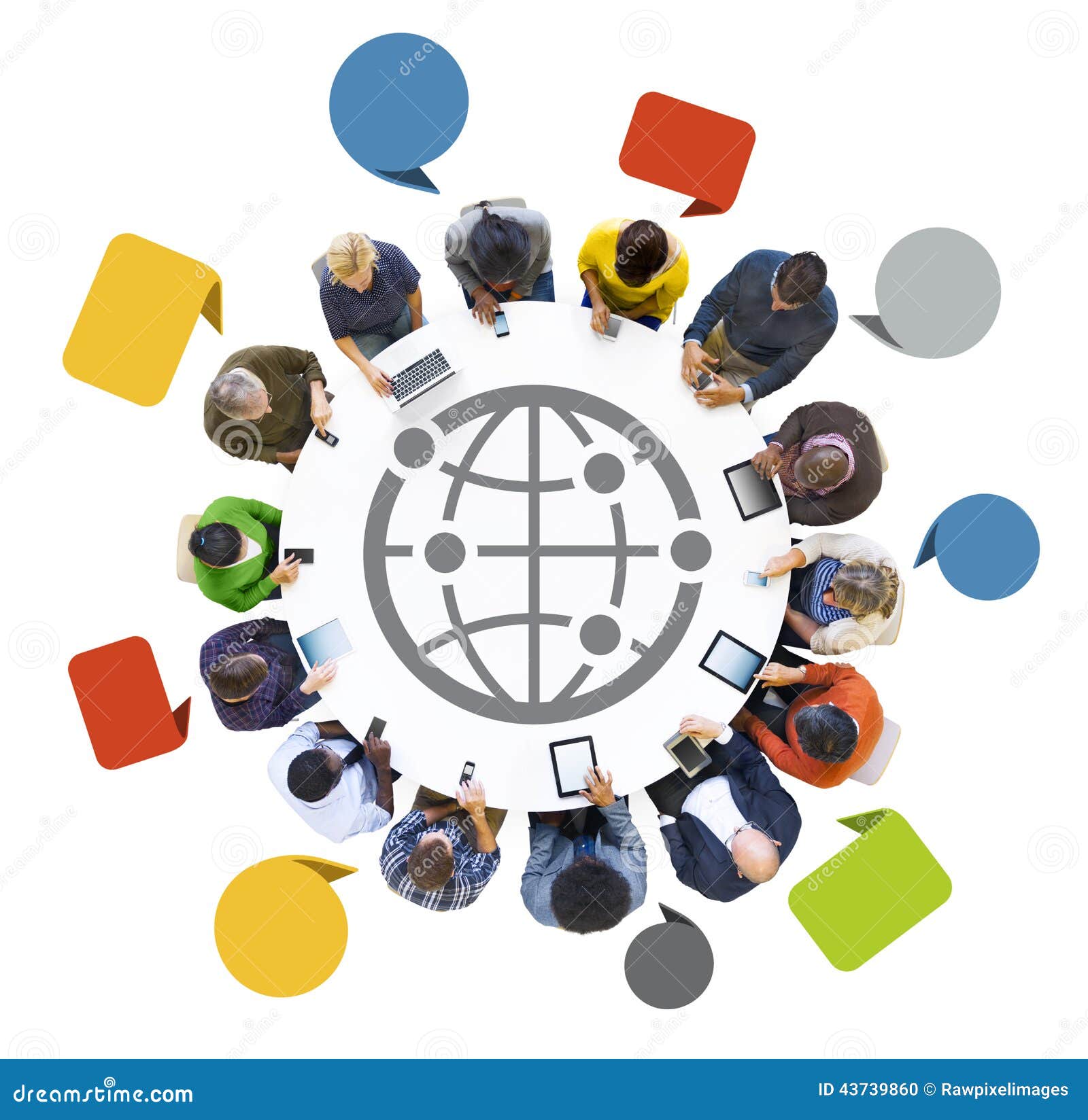 Multiethnic People Using Devices Around Table Stock Photo - Image of ...