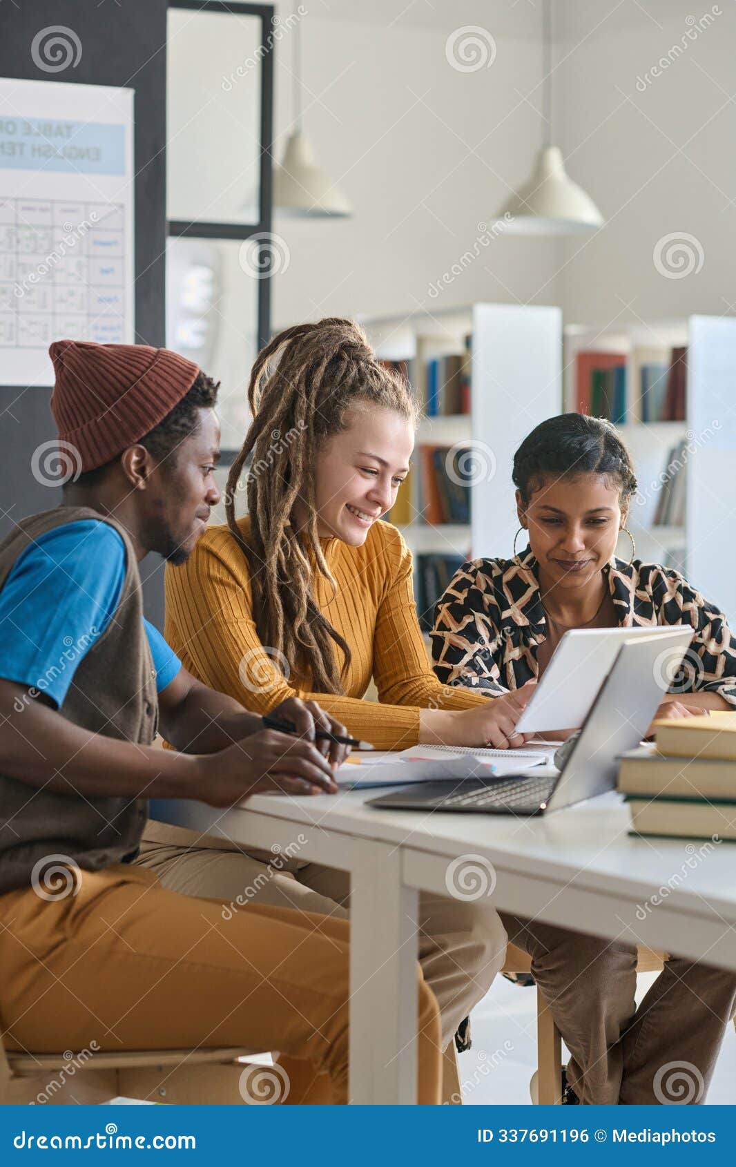 Multiethnic Students Using Digital Tablet in Study Stock Photo - Image ...