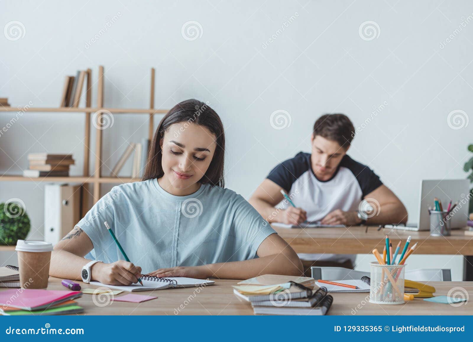 Multiethnic Students Writing Exam Stock Image - Image of copybooks ...