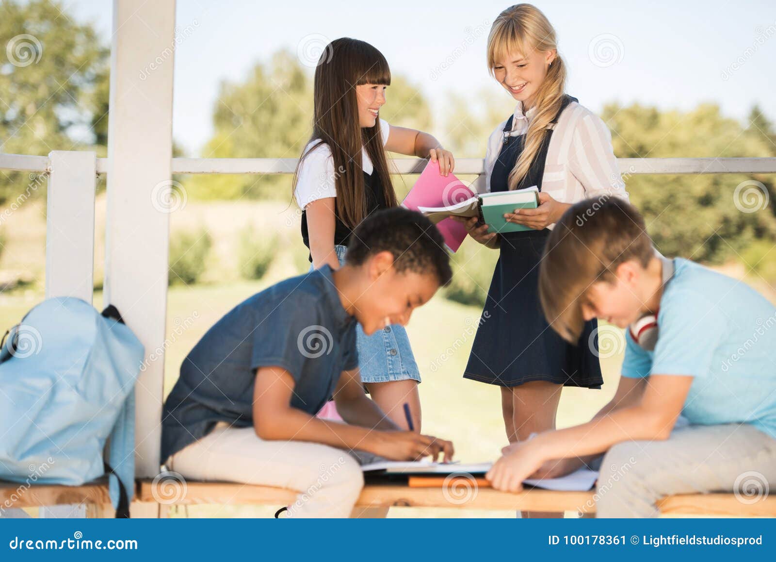 Multiethnic Teenagers Studying Together Stock Image - Image of casual ...