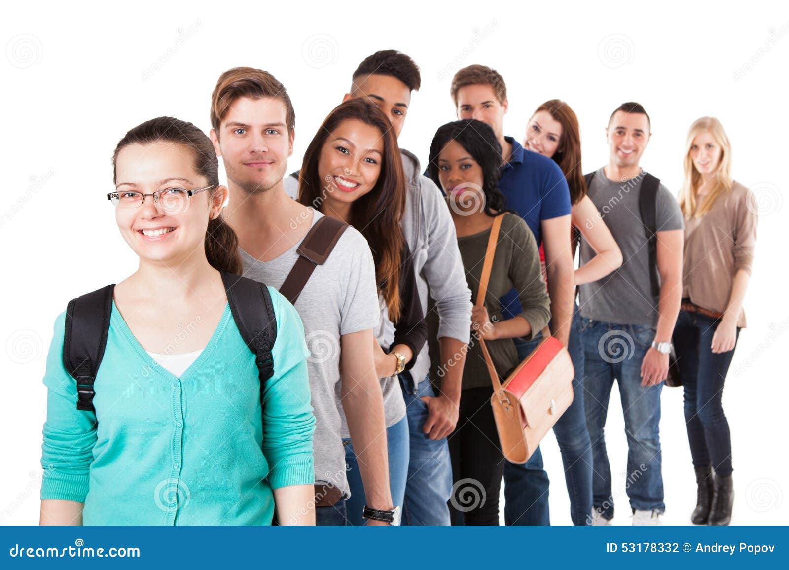 Multiethnic University Students Standing in a Row Stock Photo - Image ...