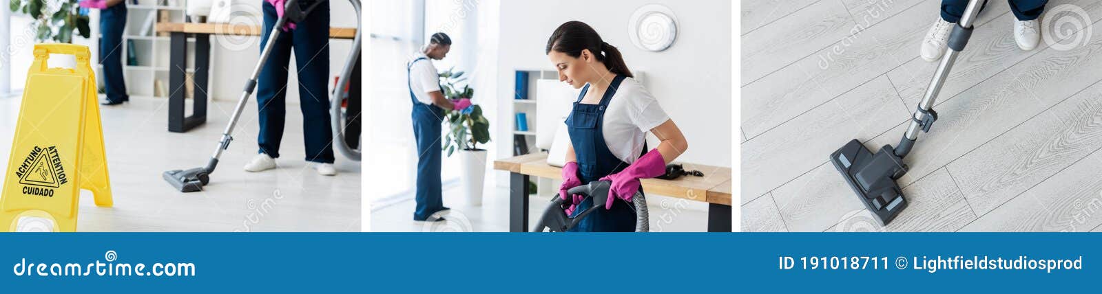 Multiethnic Workers of Cleaning Service Working in Office Stock Image ...
