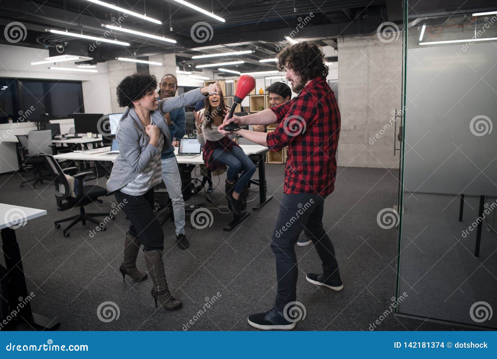 Multiethnics Business Team Boxing at Office Stock Photo - Image of ...