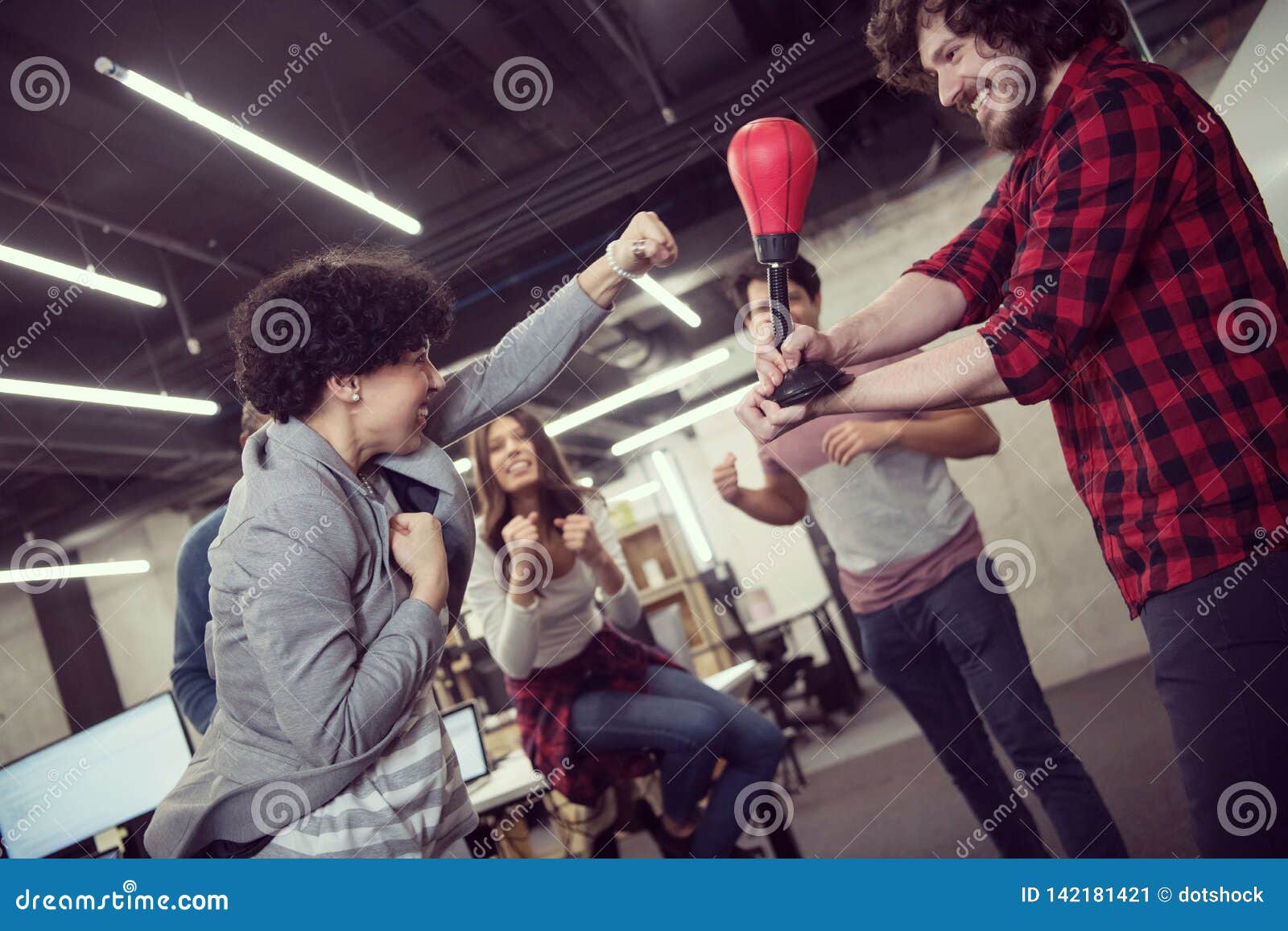 Multiethnics Business Team Boxing at Office Stock Image - Image of ...