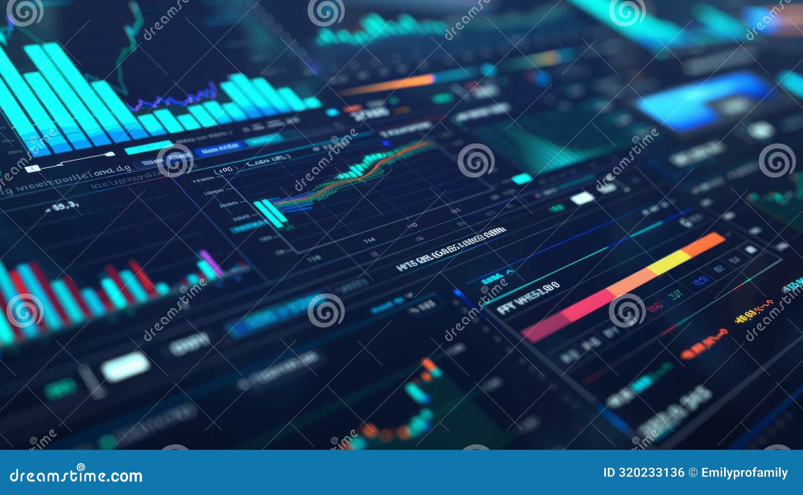 Multifaceted Data Display on Computer Screen Stock Photo - Image of multitab, charts: 320233136