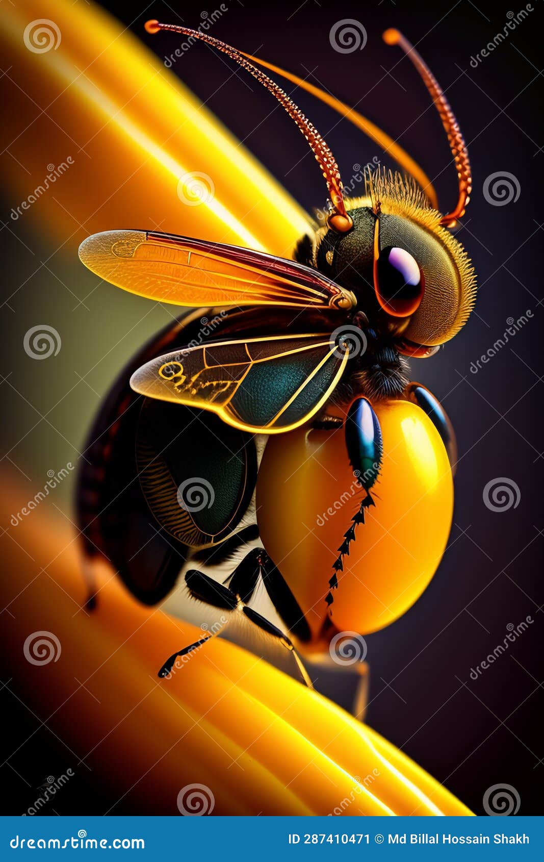 Close Up of a Yellow Bee - Ai Generated Image. Stock Illustration ...
