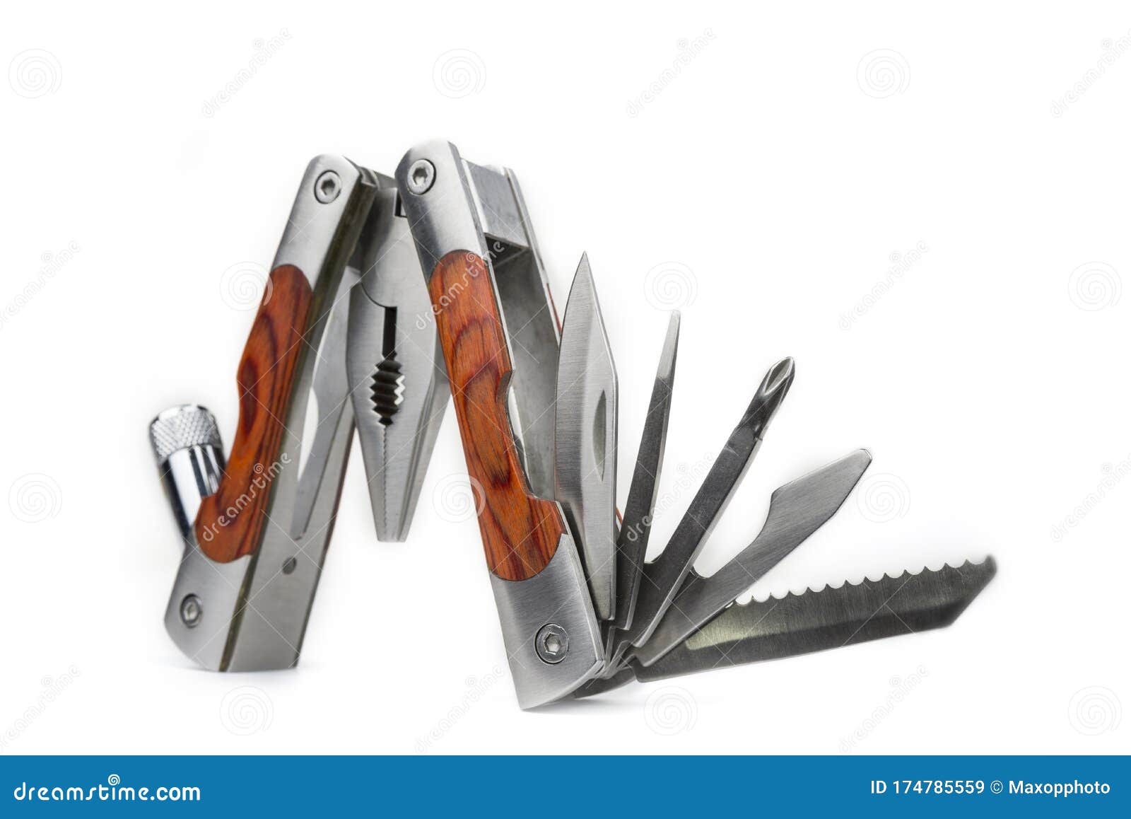 Multifunction Folding Pocket Knife for Outdoor on a White Stock Image ...