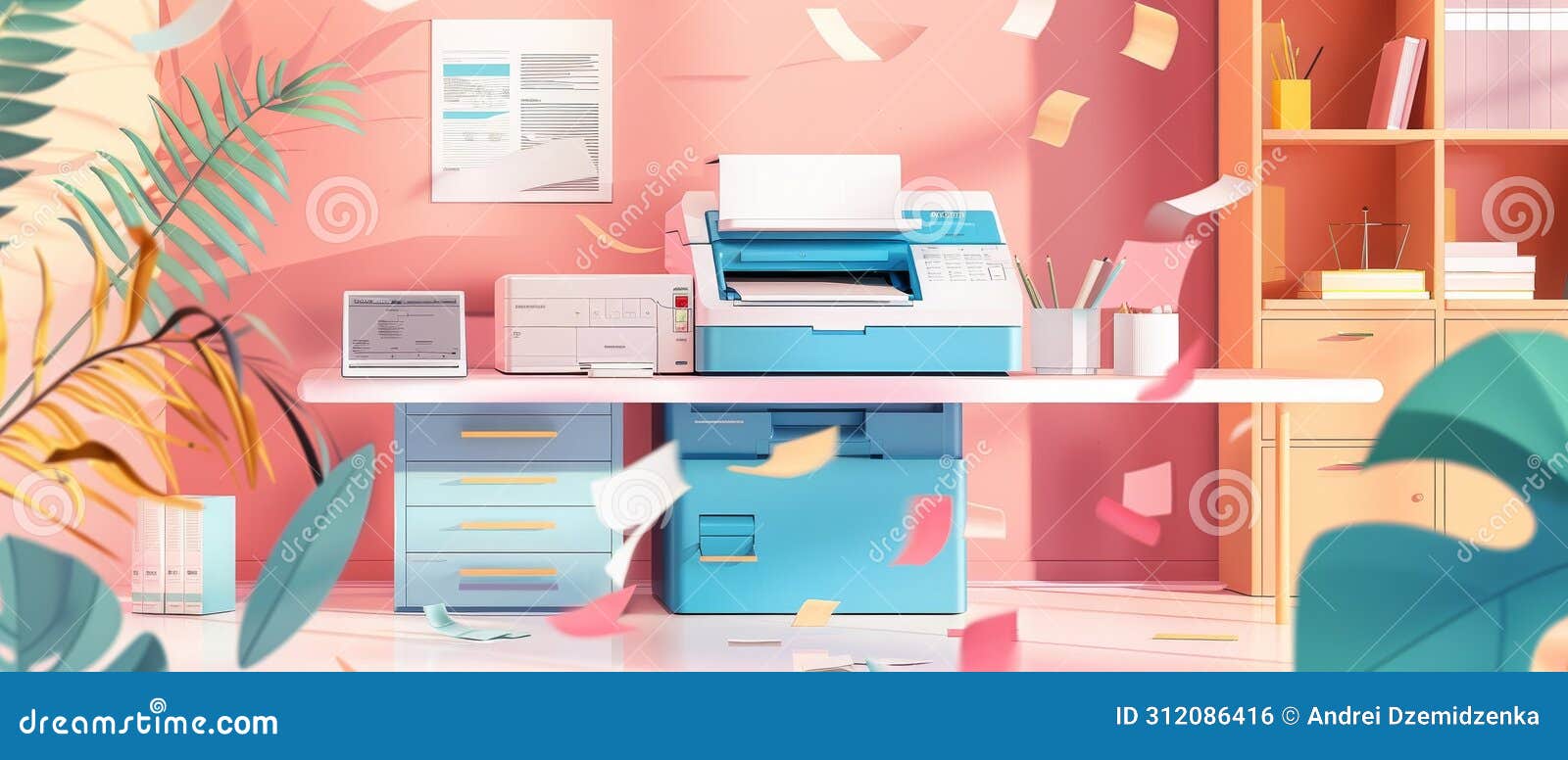 Multifunction Office Copier Printing Paper Documents on Bright ...