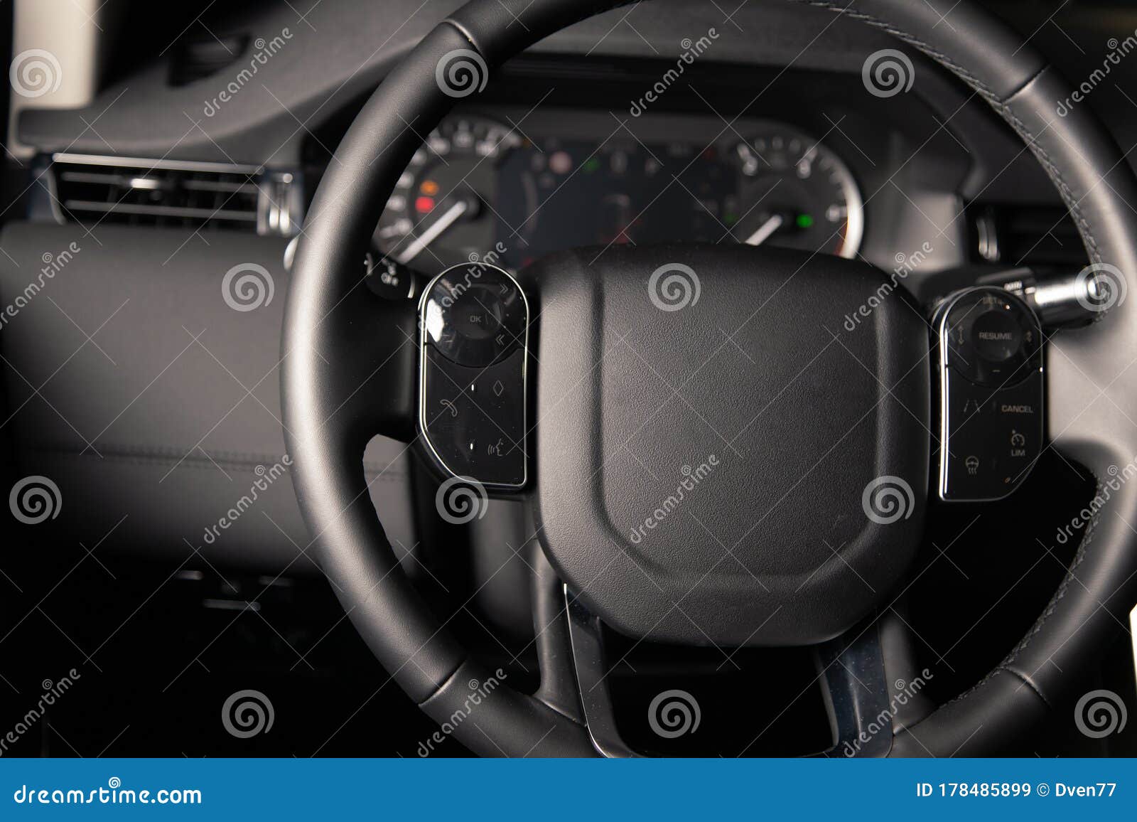 Multifunction Steering Wheel in Leather Car Interior at Night Stock Image - Image of speed ...