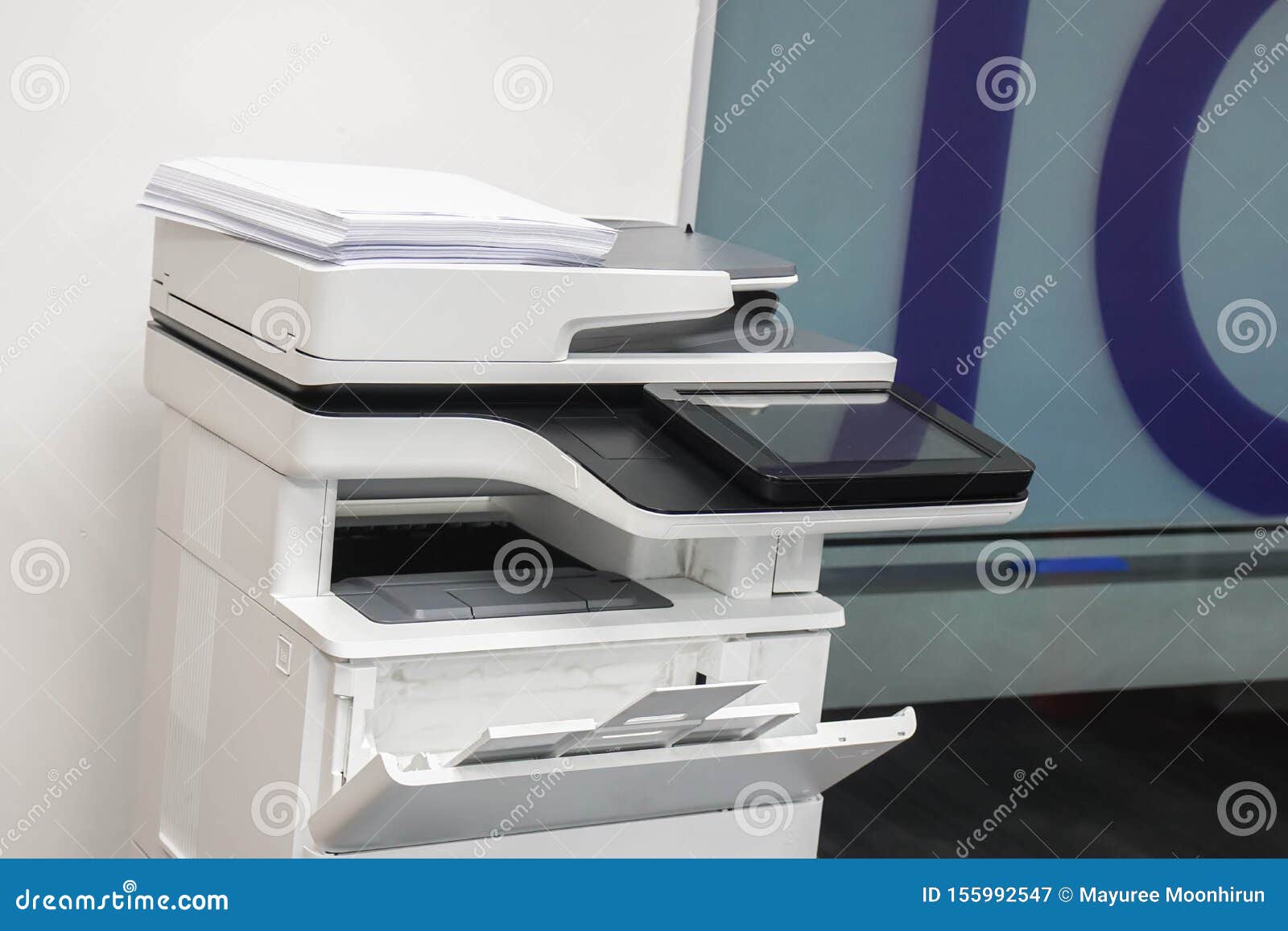 Multifunctional Office Laser Printer With White Paper Stack For Use In Scanning And Printing