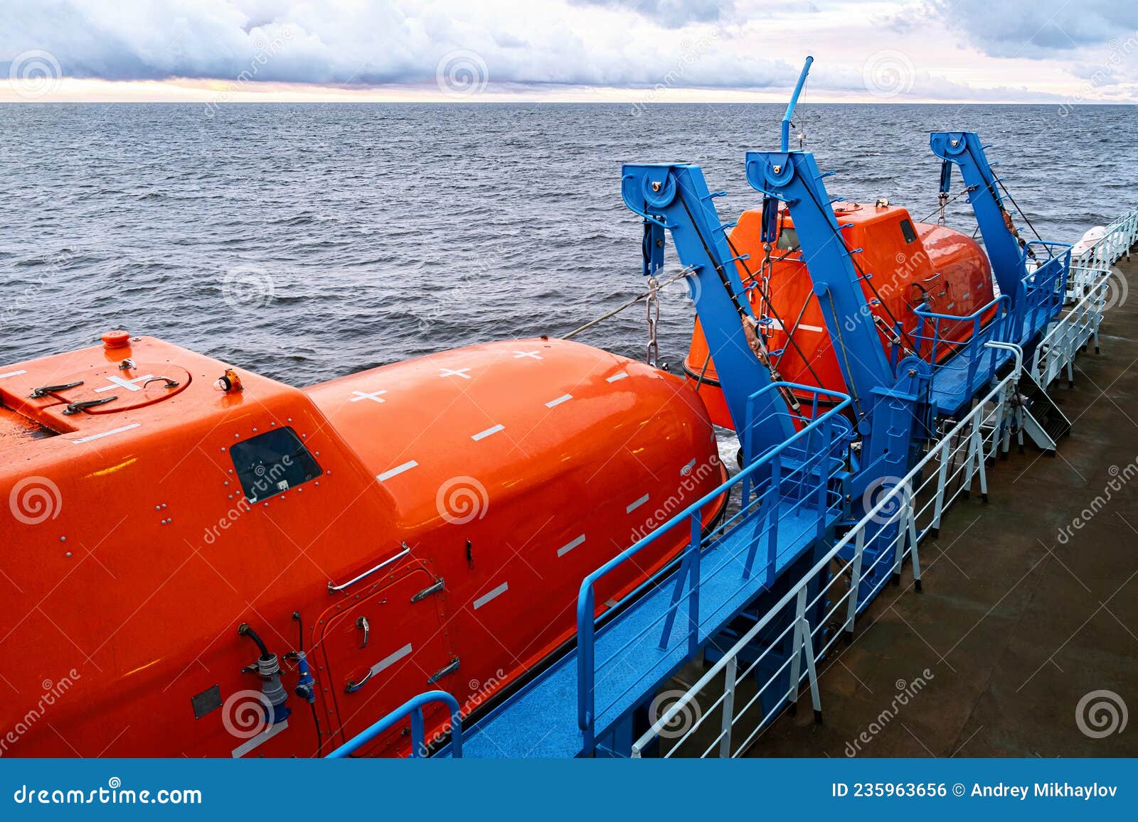 Multifunctional Orange Enclosed Lifeboat, Cargo Ship Lifeboat. Stock ...