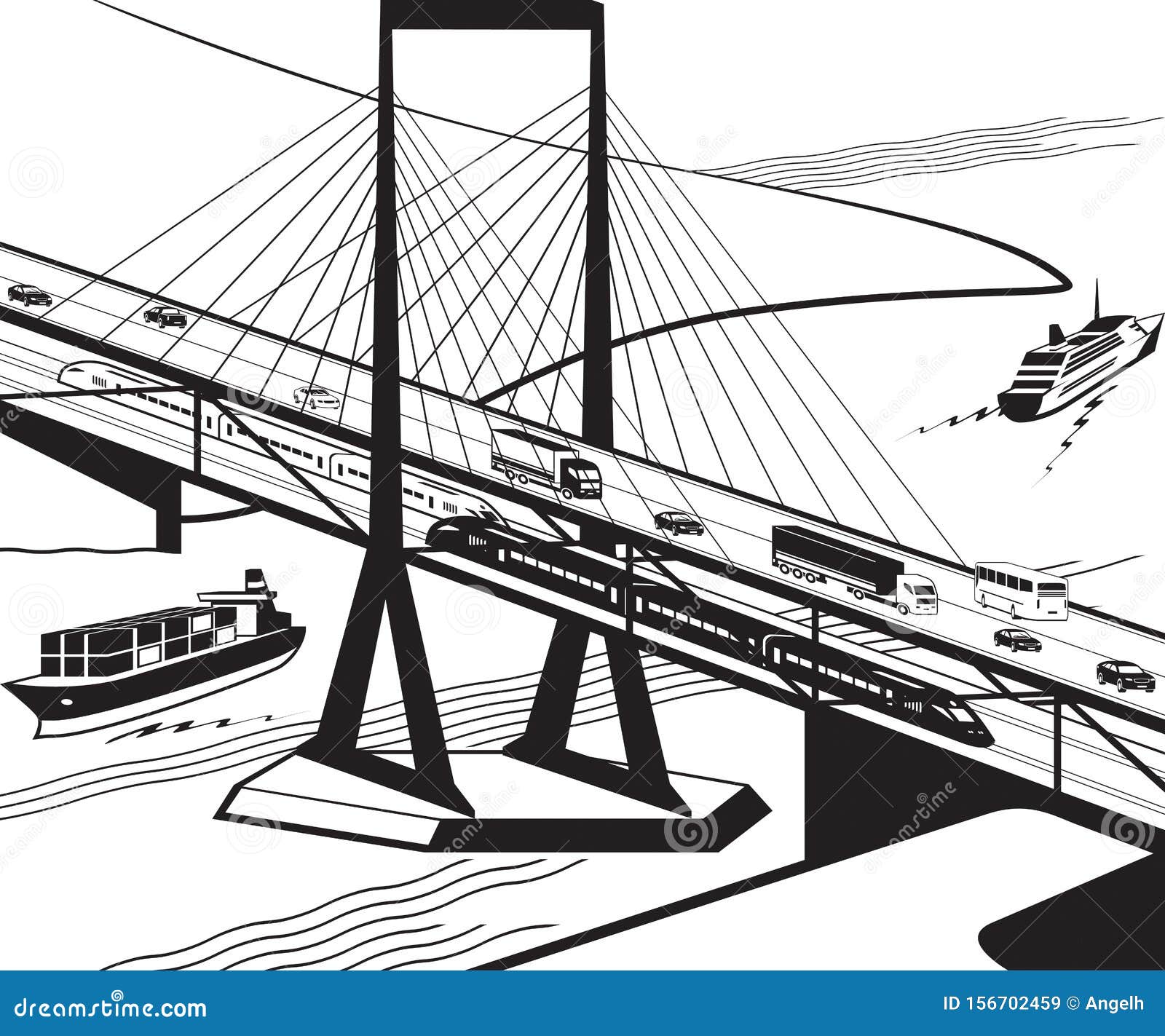 Multifunctional Transportation Bridge in Perspective Stock Vector ...