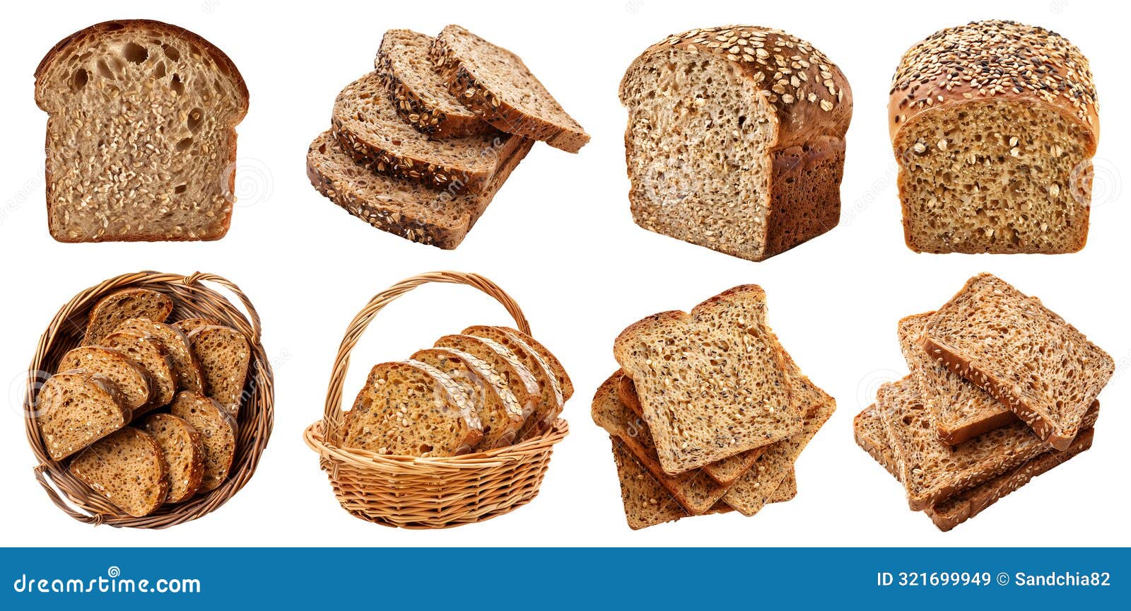 Multigrain Bread Bun Loaf Slice on Transparent Cutout, PNG File. Many ...