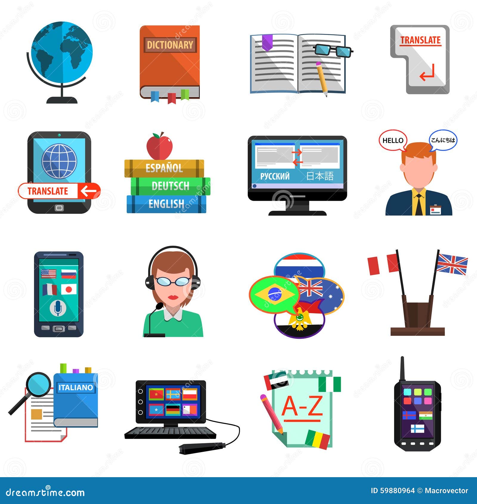 Multilanguage Translator Colorful Flat Icon Set Stock Vector ...