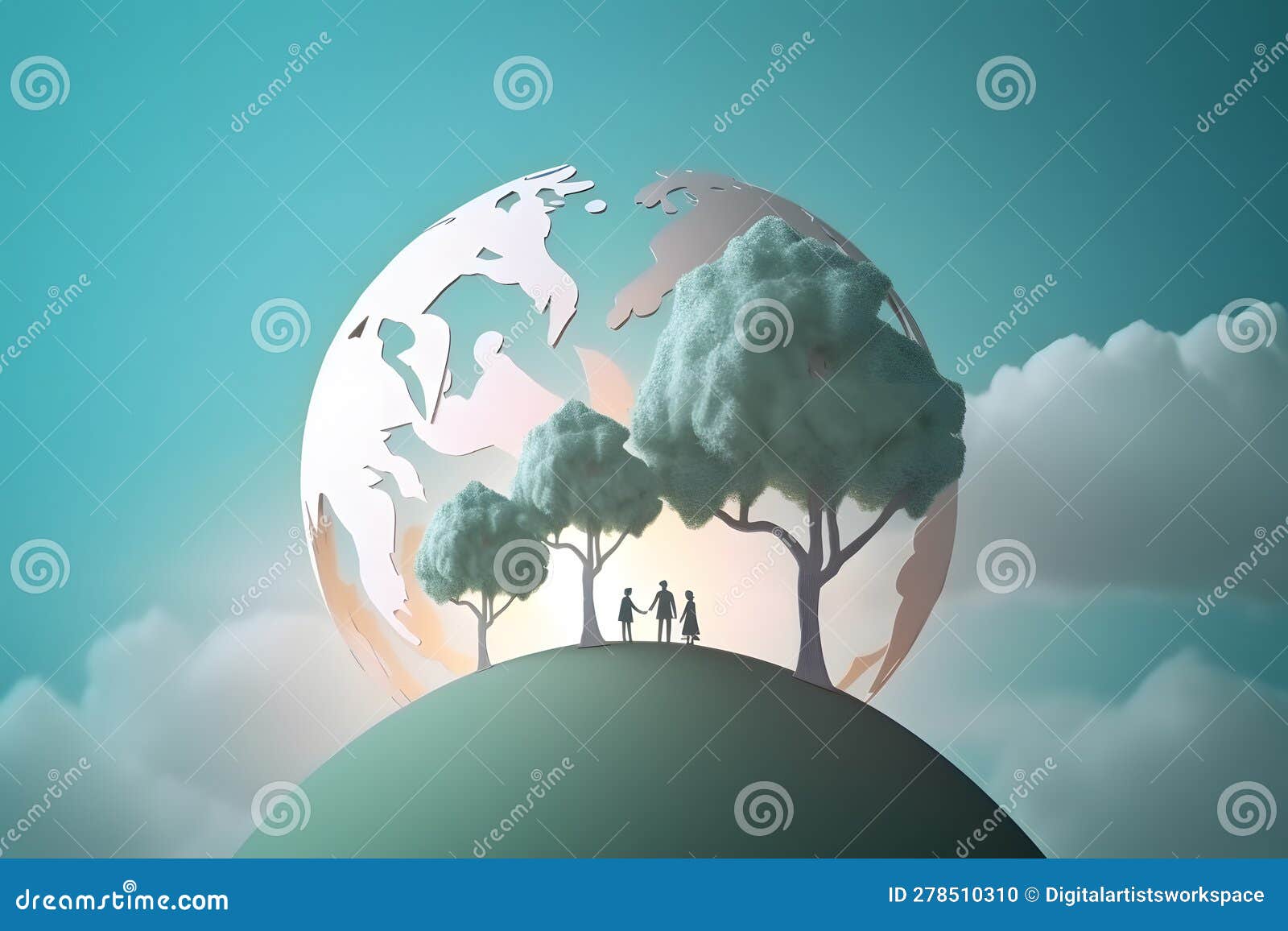 Multilayer Paper People Stand on a Globe with a Tree Growing, Earrt Day ...