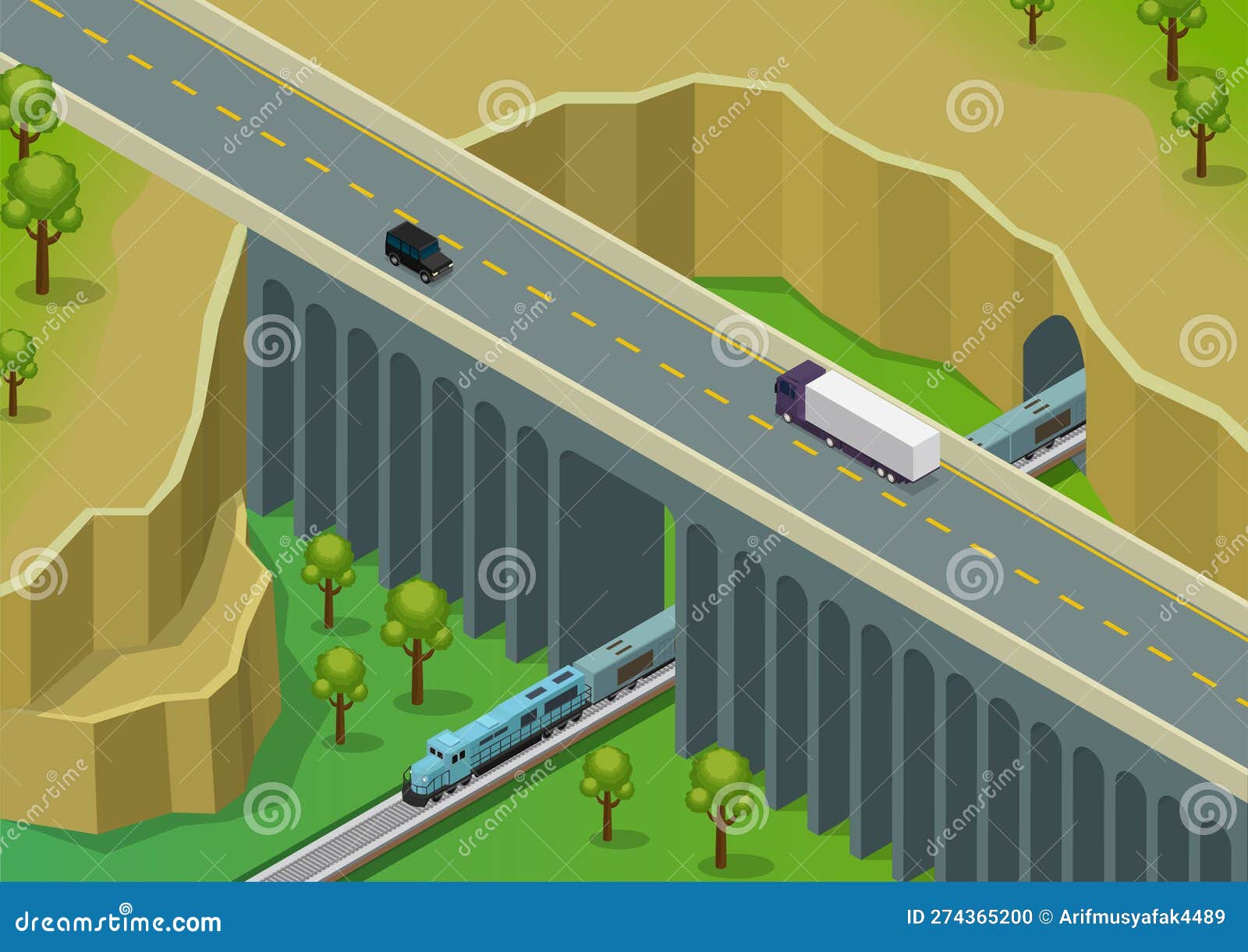 Multilevel Intersection of Highways with Railroads Stock Vector ...