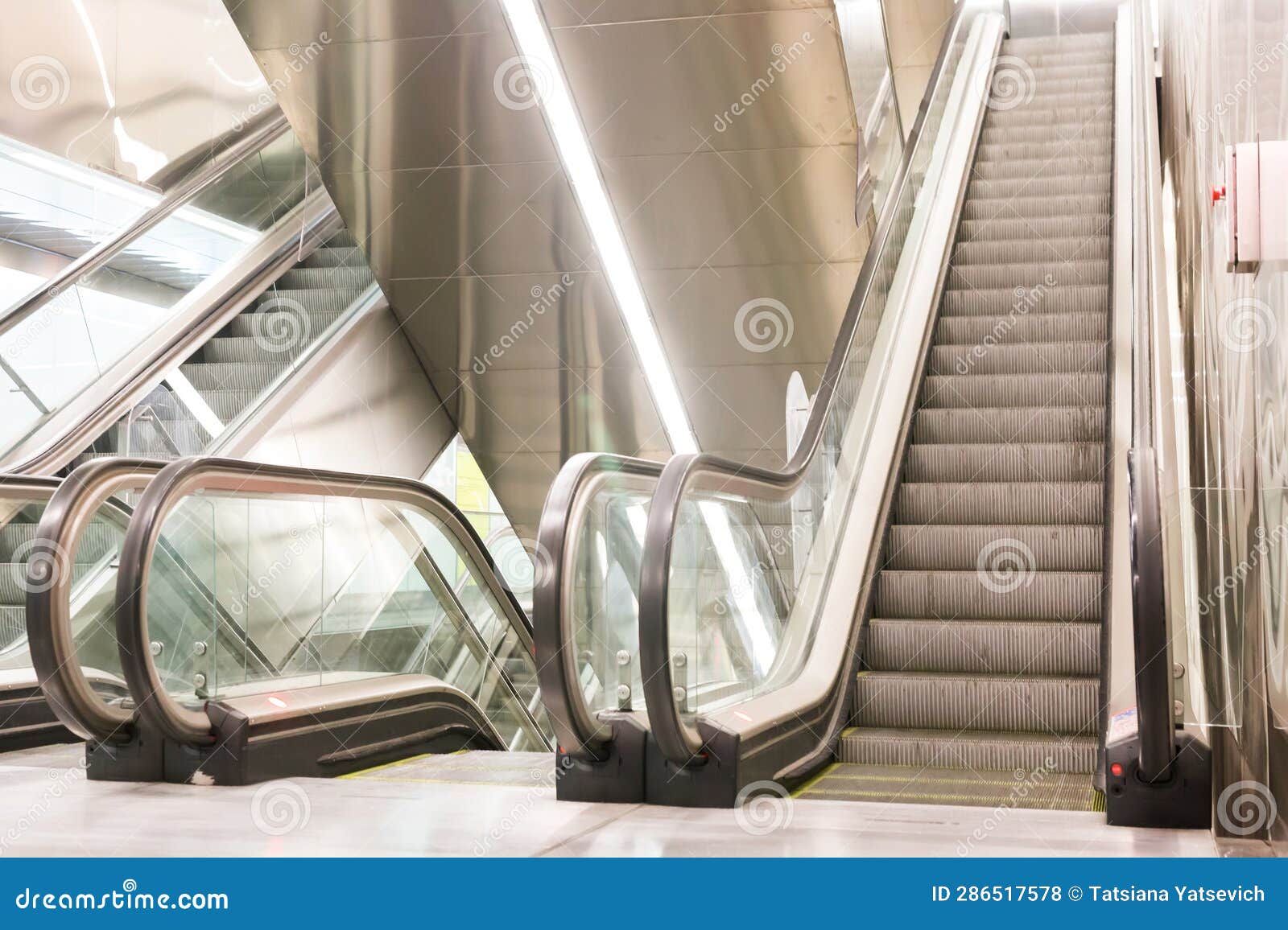 Line Escalators with Metal Coating Stock Photo - Image of escalate ...