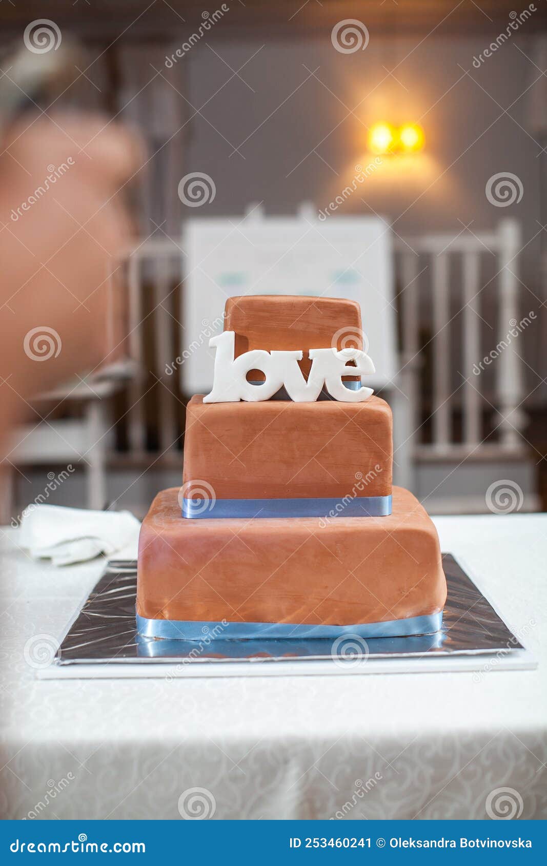 Multilevel Wedding Cake Decorated with the Inscription Love Stock Image ...