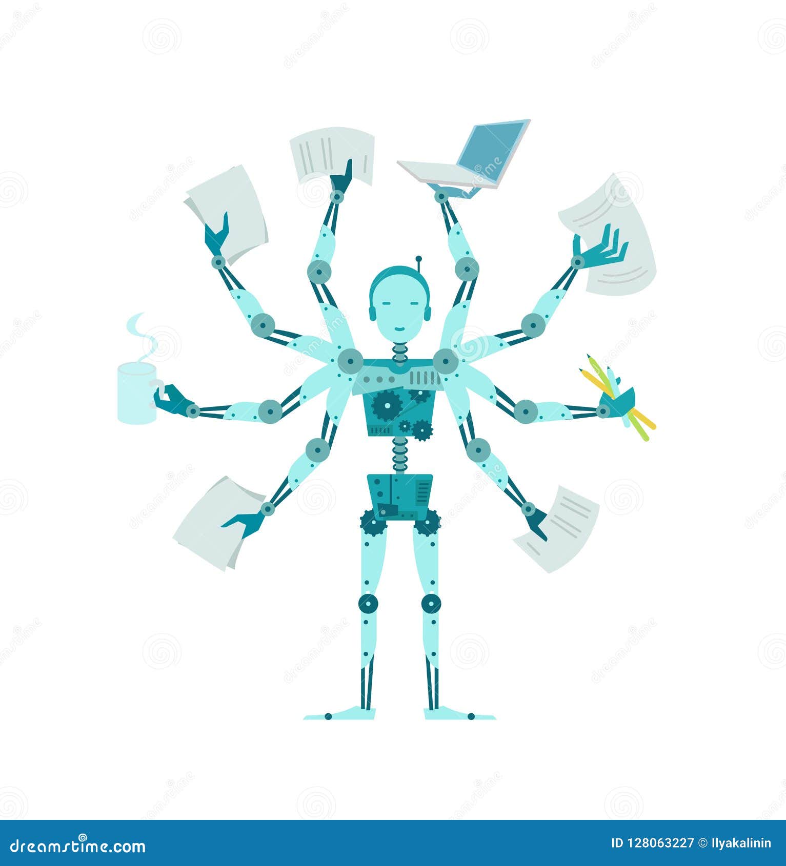 Robot Office Workers People Humanoids Handshake. Vector Illustration ...