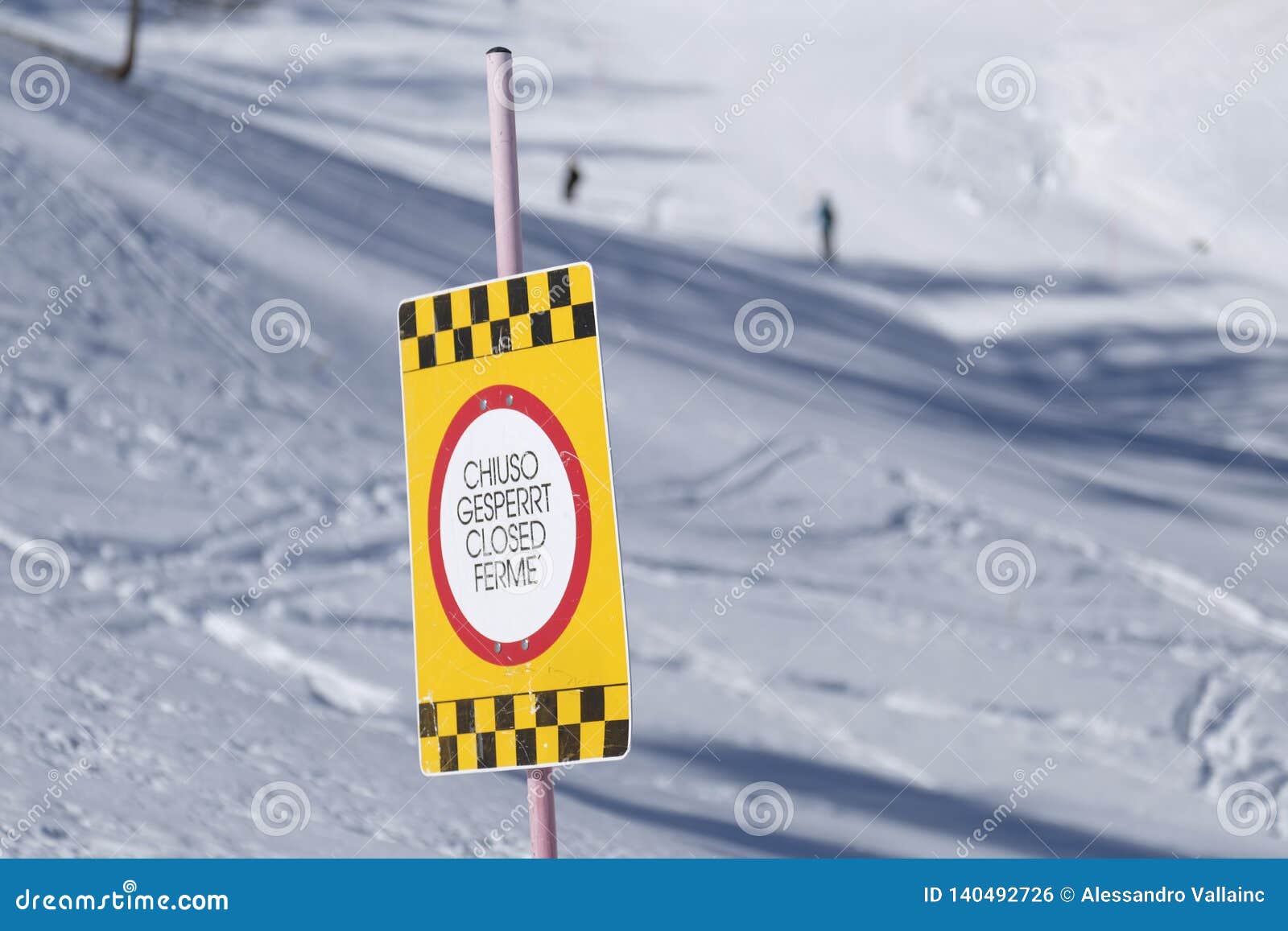 Multilingual Closed Sign Alert on the Snow - Prohibition Sign for ...