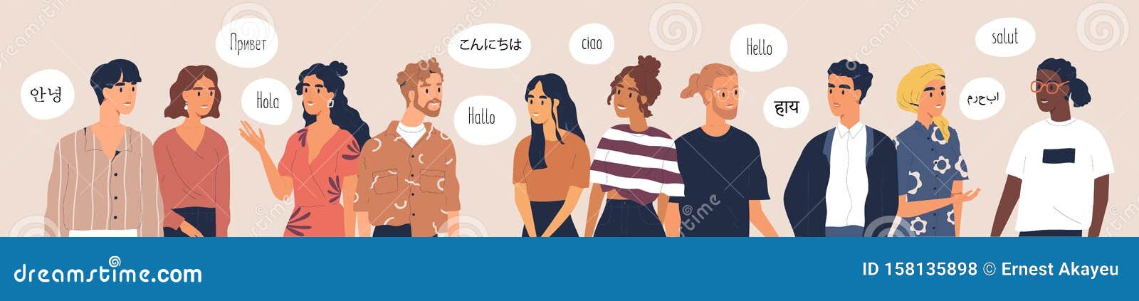 Multilingual Greeting Flat Vector Illustration. Hello in Different ...