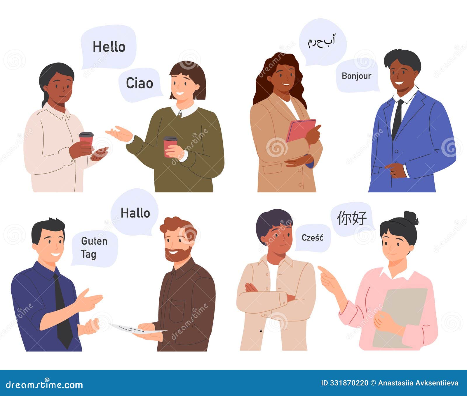 Multilingual Greeting Flat Vector Illustration. Hello in Different ...