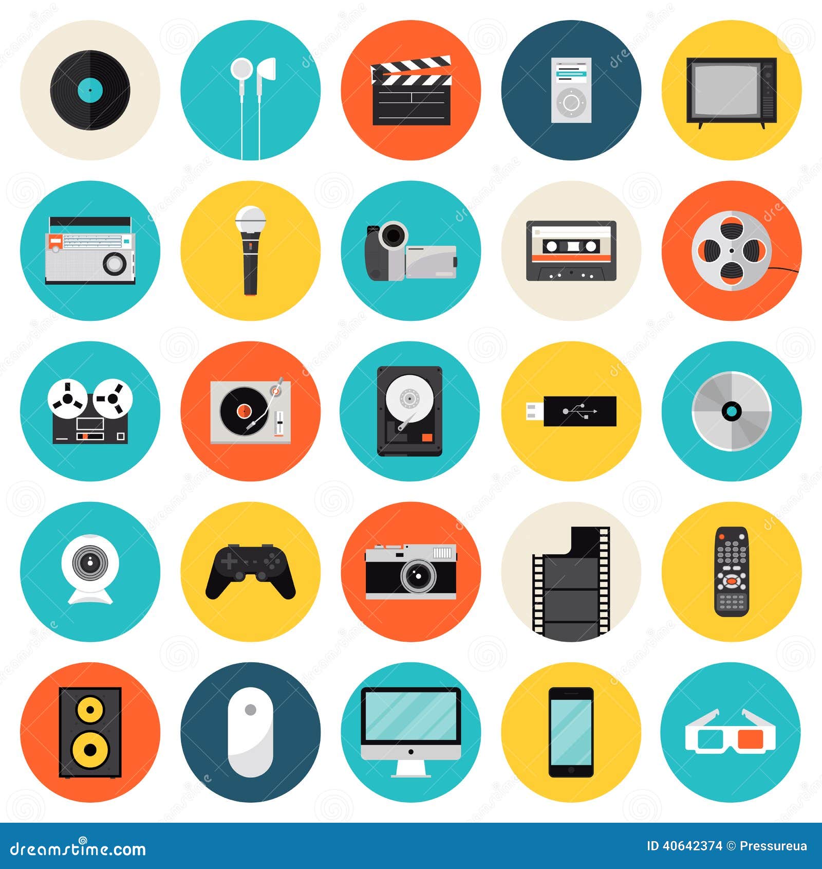 Multimédios E ícones Lisos Da Tecnologia Ilustração do Vetor ...