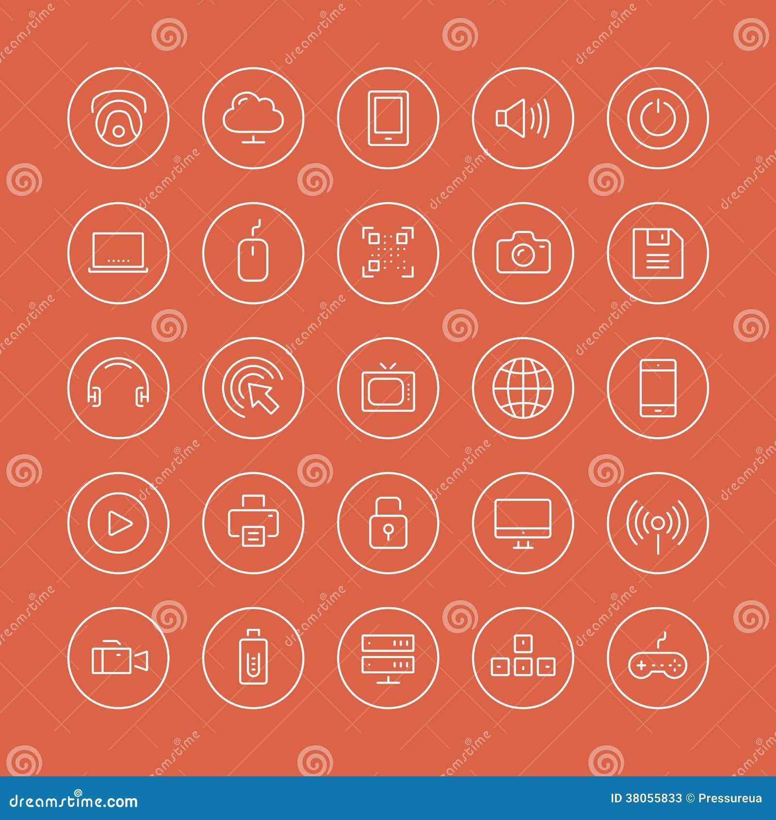 Multimédios E Linha Lisa ícones Da Tecnologia Ilustração do Vetor ...