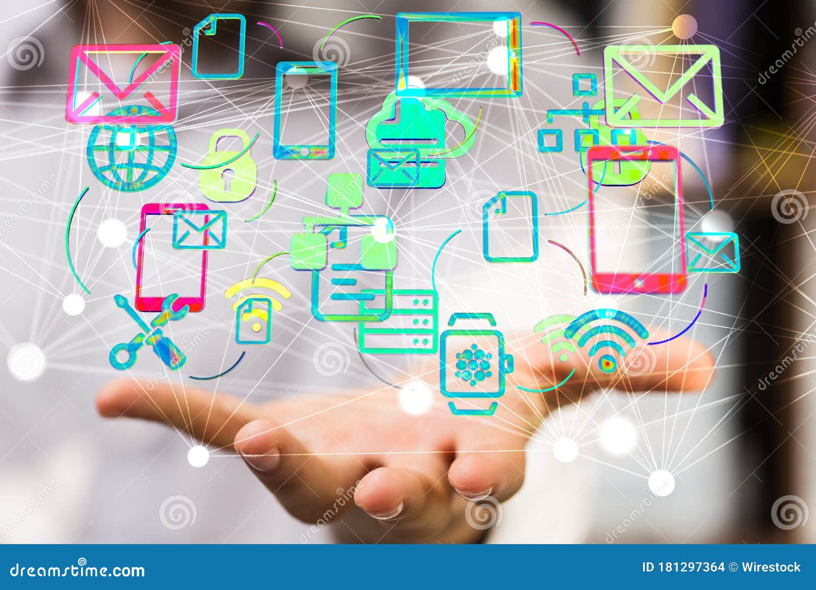 A Multimedia Icons in Different Colors Stock Photo - Image of digital ...