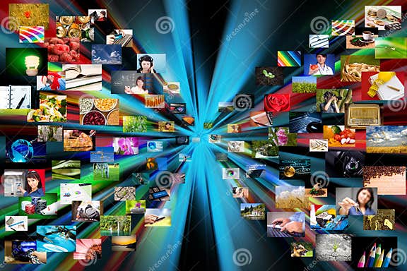 Multimedia Background. Composed of Many Images Stock Image - Image of ...