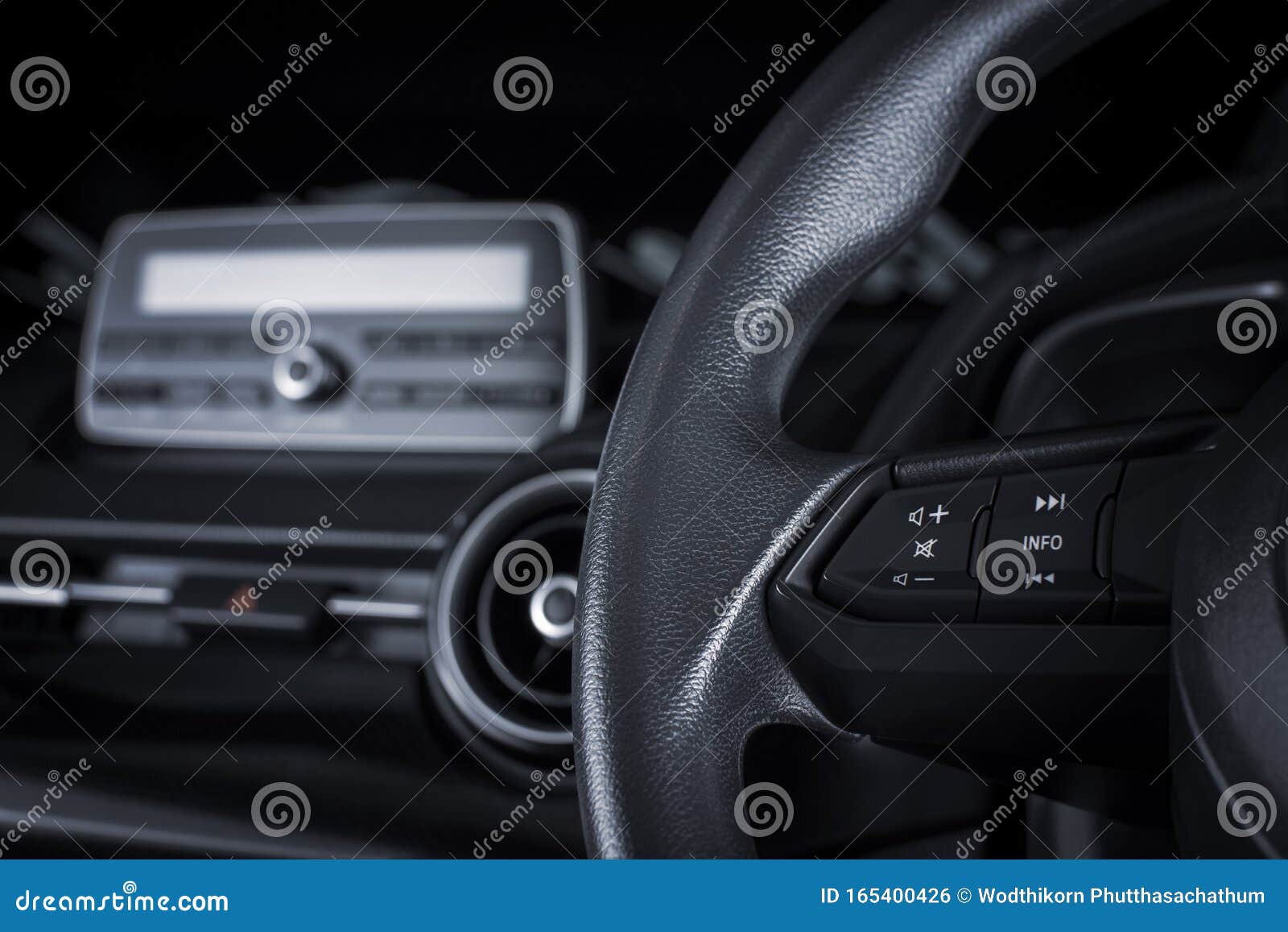Multimedia Button on Multifunction Steering Wheel. Stock Photo - Image ...
