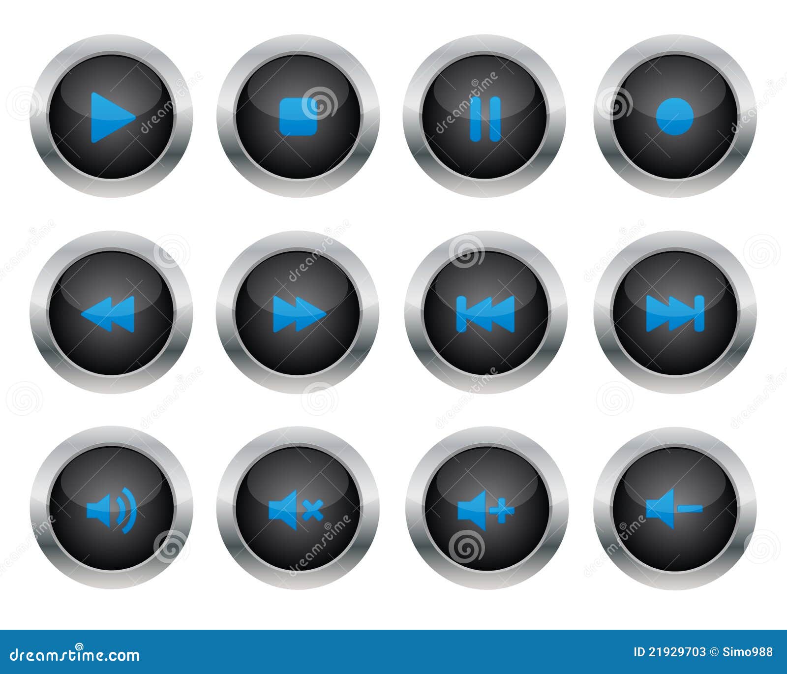 Multimedia buttons stock vector. Illustration of black - 21929703