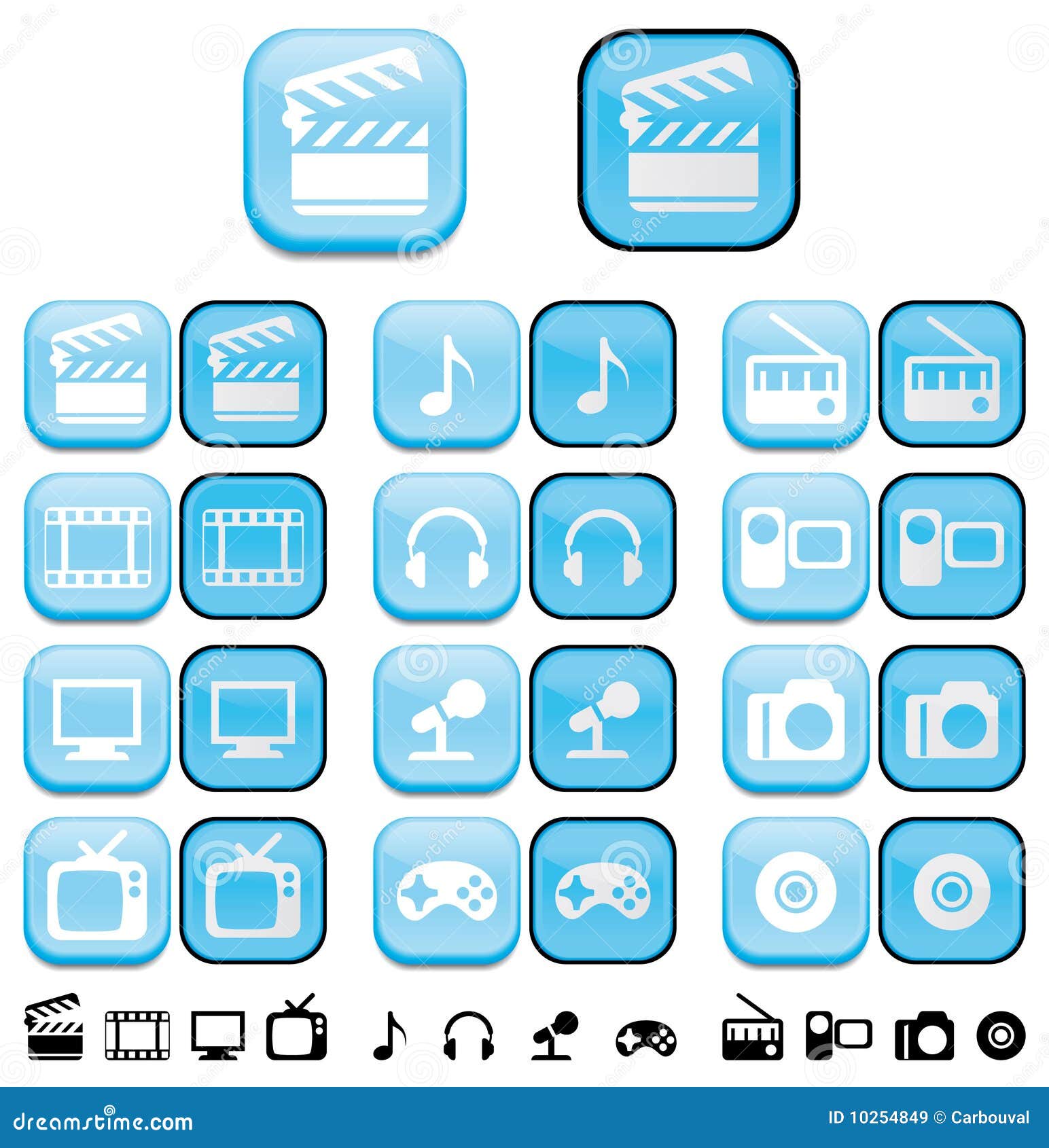 Multimedia Buttons with Pushed Effect Stock Illustration - Illustration ...