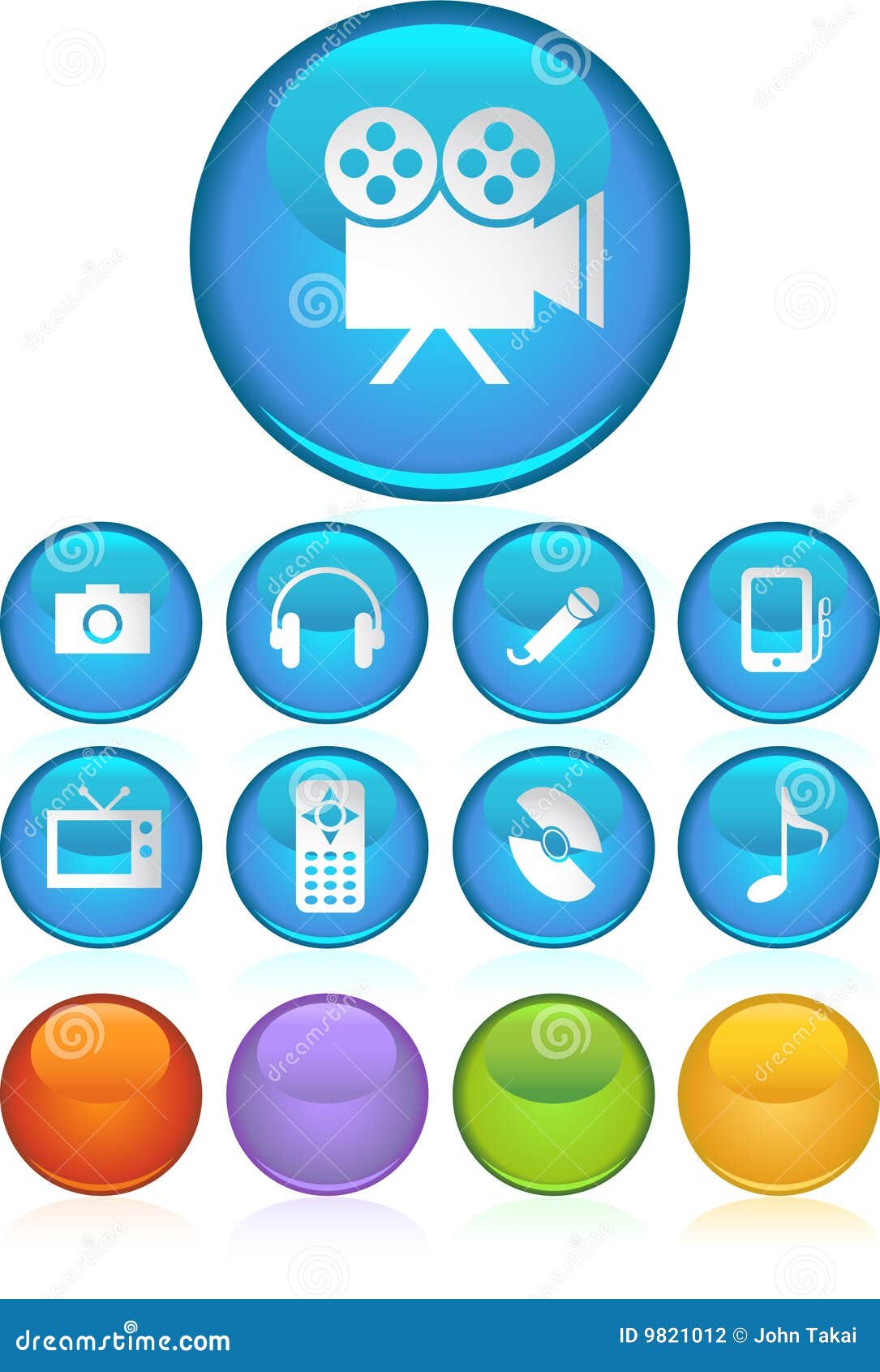 Multimedia Buttons - Round stock vector. Illustration of headset - 9821012