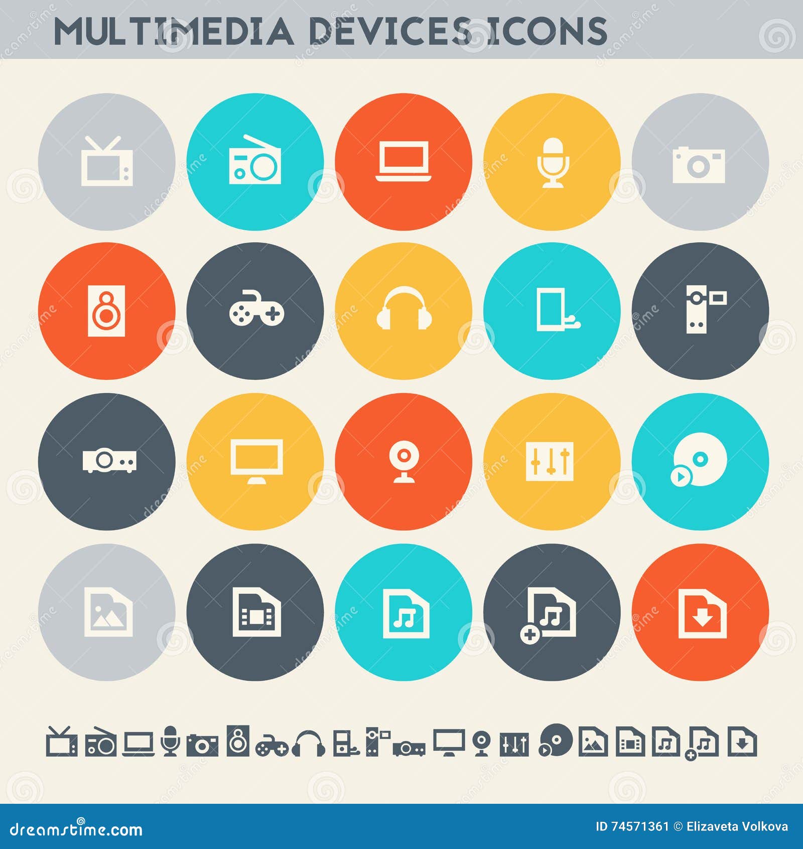 Multimedia Devices Icon Set. Multicolored Flat Buttons Stock Vector ...