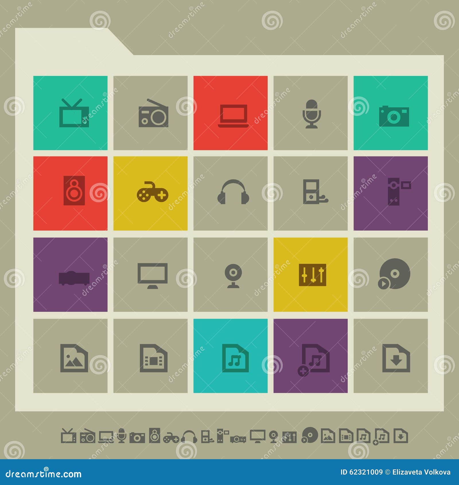 Multimedia Devices Icon Set. Multicolored Square Stock Vector ...