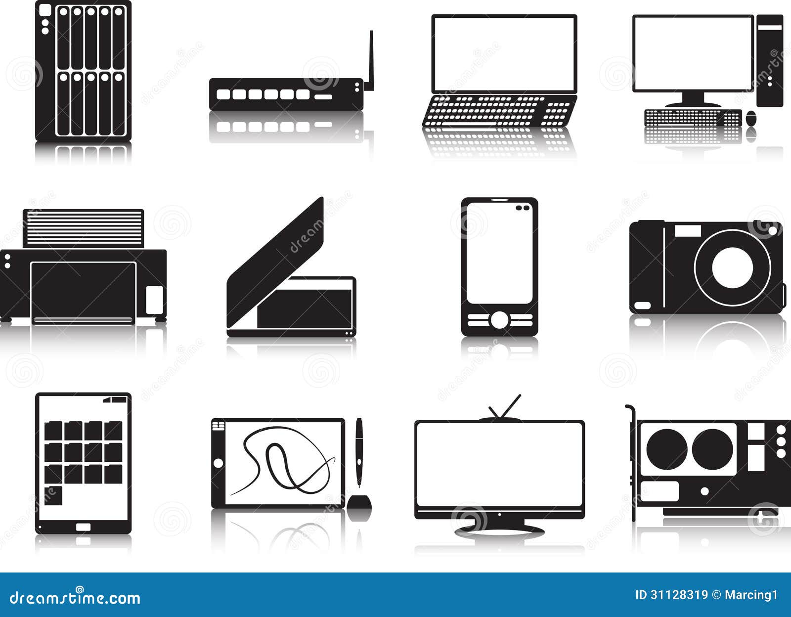 Multimedia Devices Icon Set Stock Vector - Illustration of digital ...