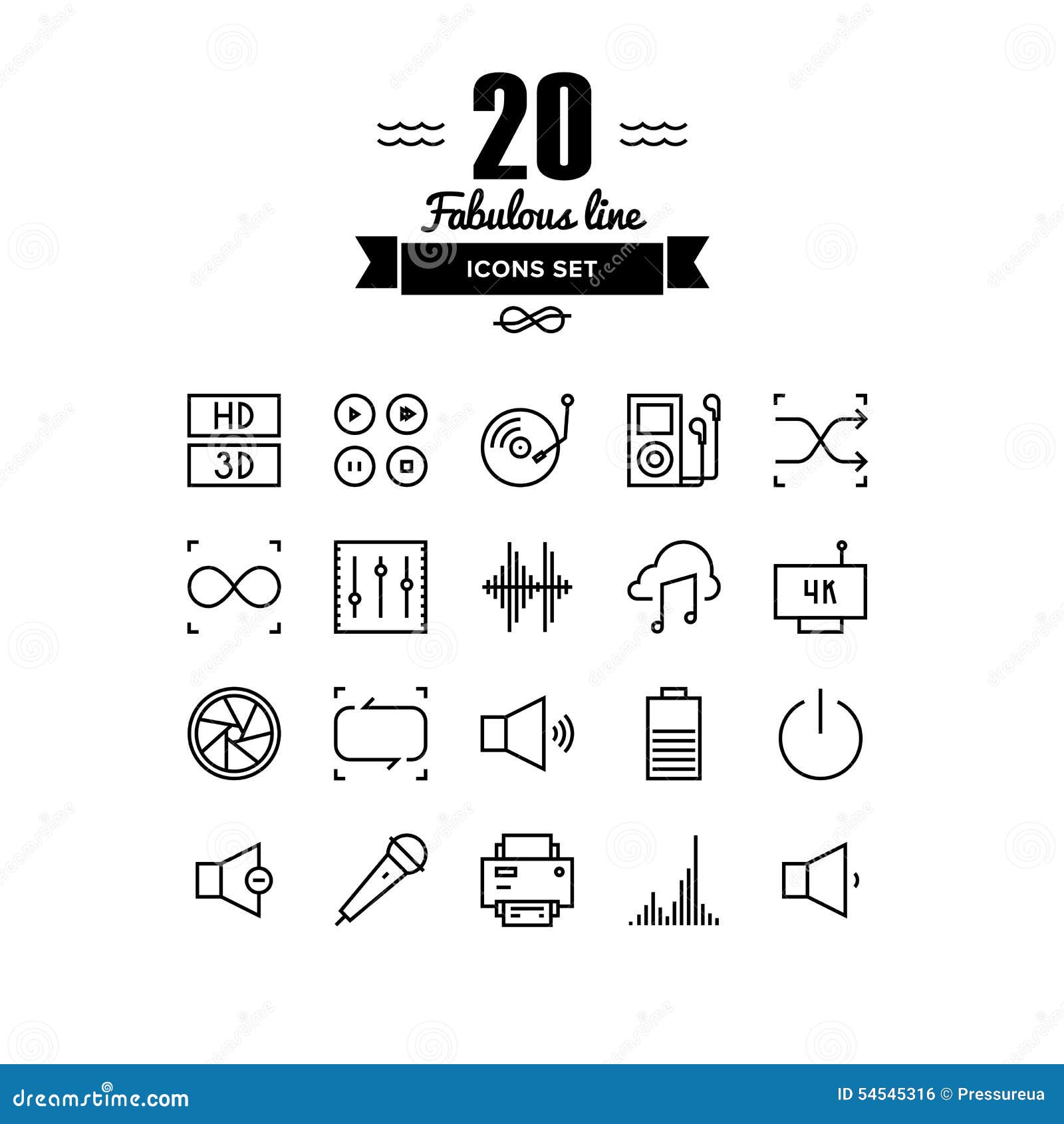 Multimedia Elements Line Icons Set Stock Vector - Illustration of ...