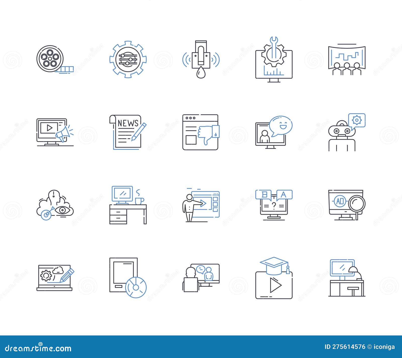 Multimedia Enterprise Line Icons Collection. Creative, Interactive ...