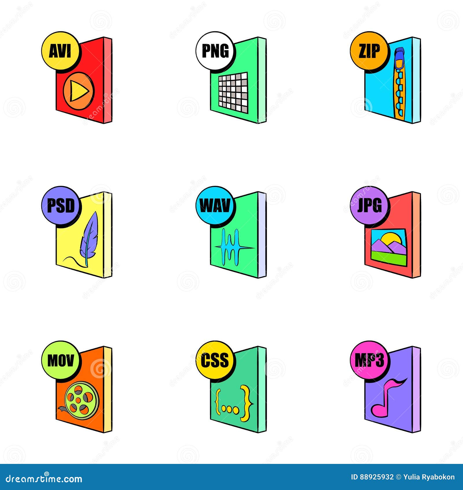 Multimedia File Icons Set, Cartoon Style Stock Vector - Illustration of ...