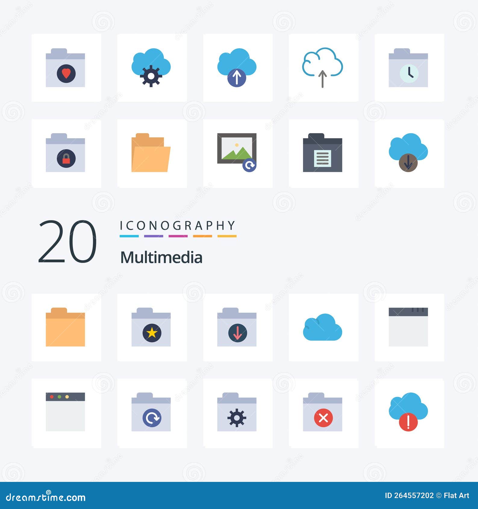 20 Multimedia Flat Color Icon Pack Like Folder Mac Folder App App Stock ...