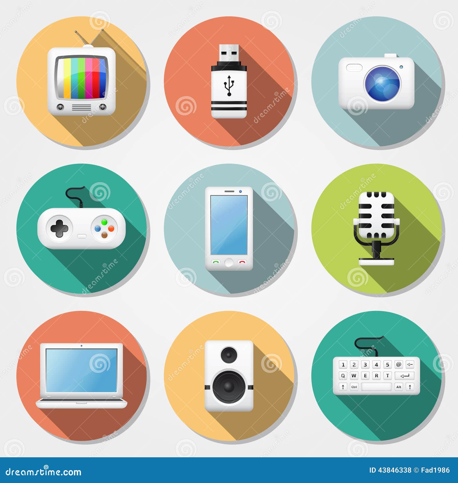 Multimedia flat icons stock vector. Illustration of laptop - 43846338