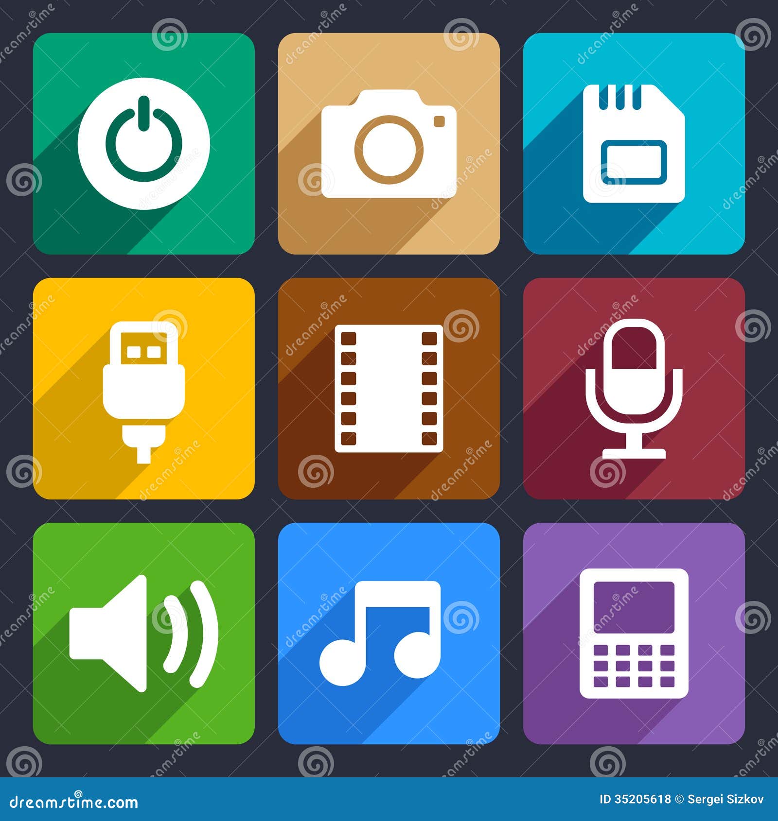 Multimedia Flat Icons Set 2 Stock Vector - Illustration of card ...