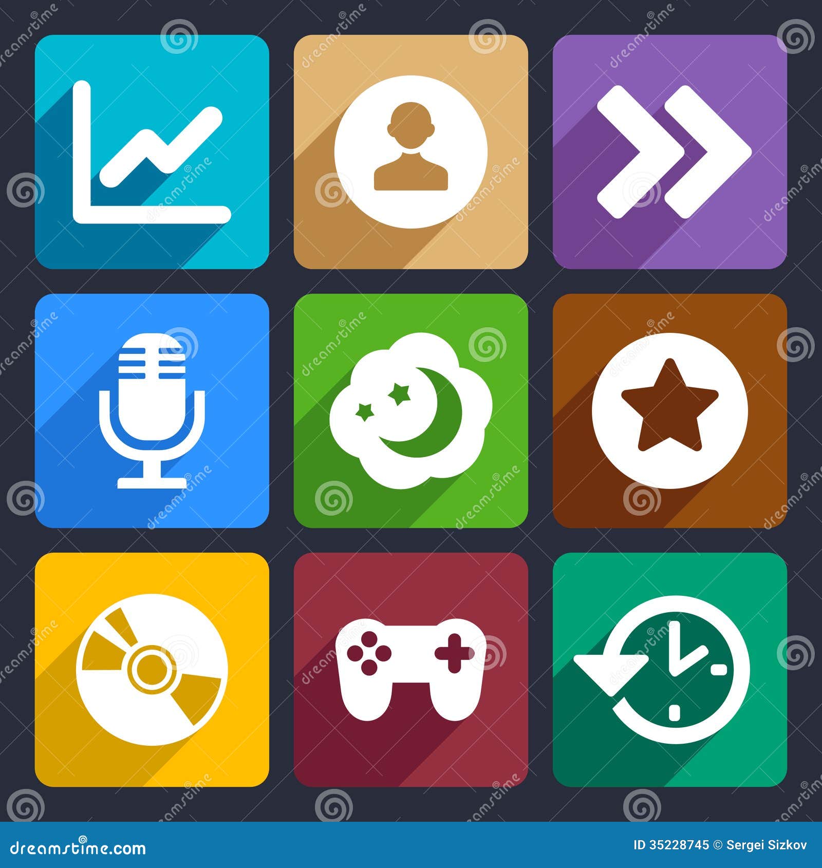 Multimedia Flat Icons Set 6 Stock Vector - Illustration of games ...