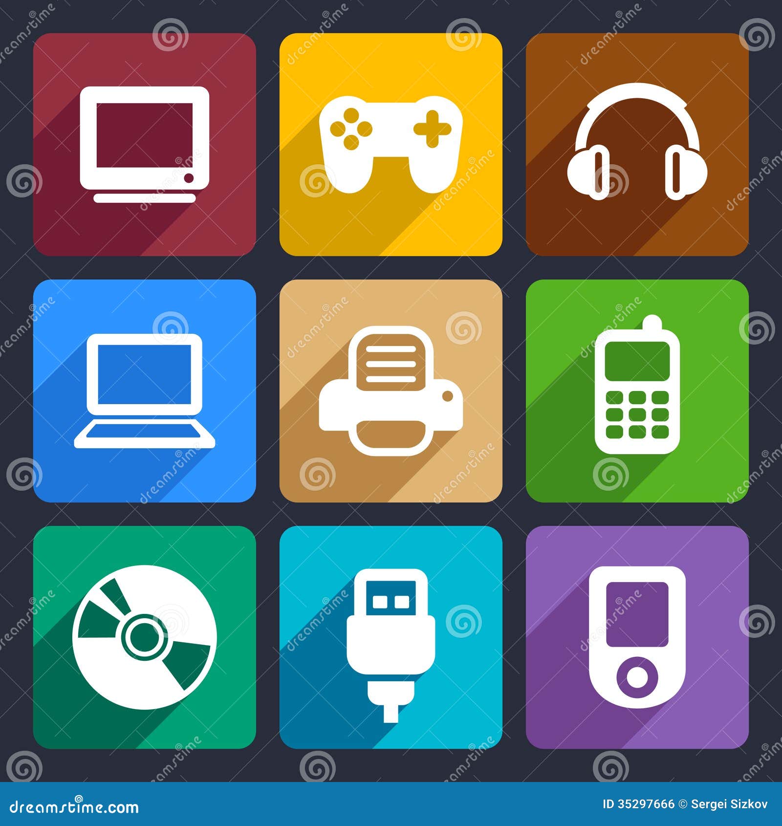 Multimedia Flat Icons Set 7 Stock Vector - Illustration of isolated ...