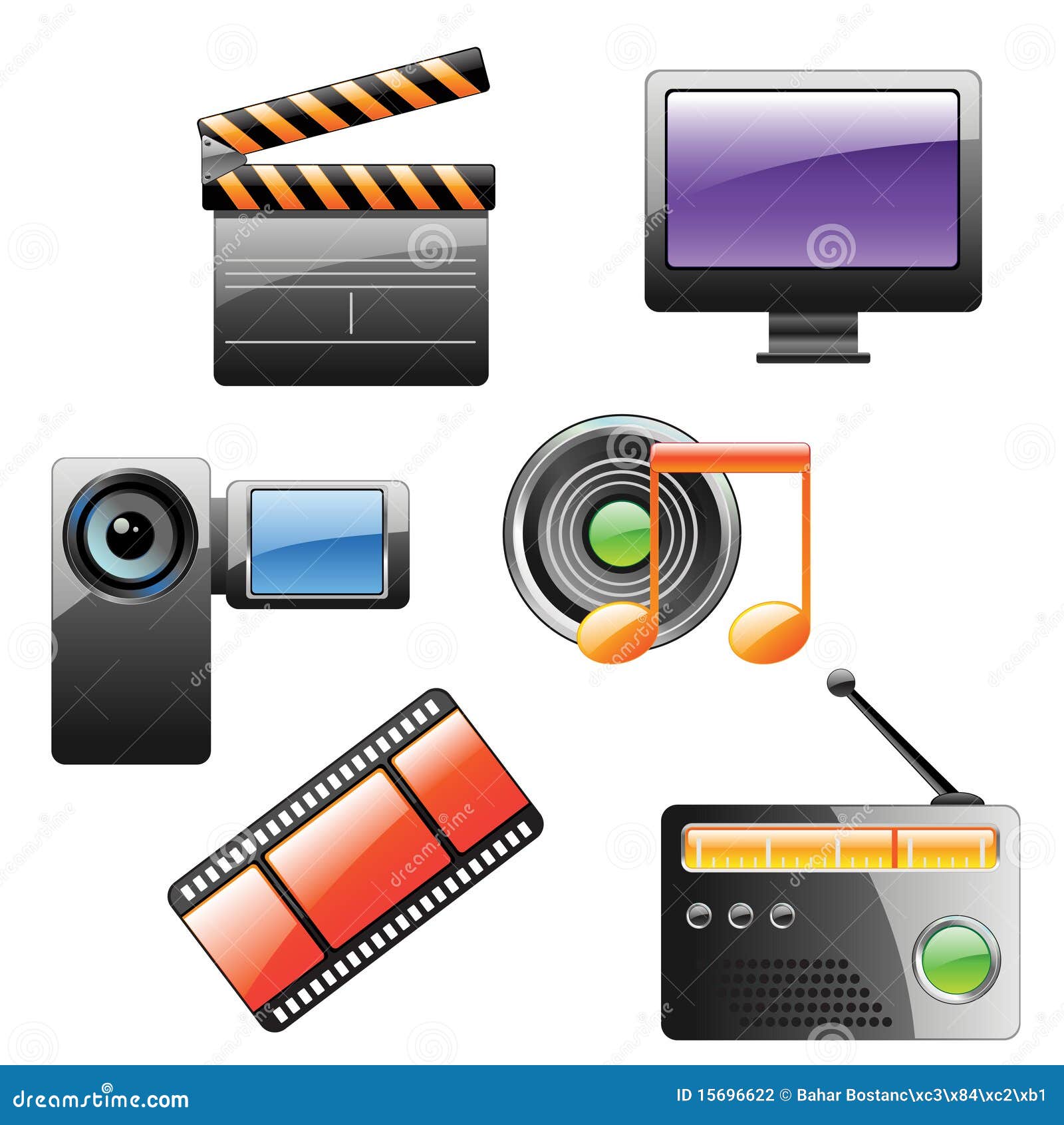 Multimedia icon set stock illustration. Illustration of monitor - 15696622